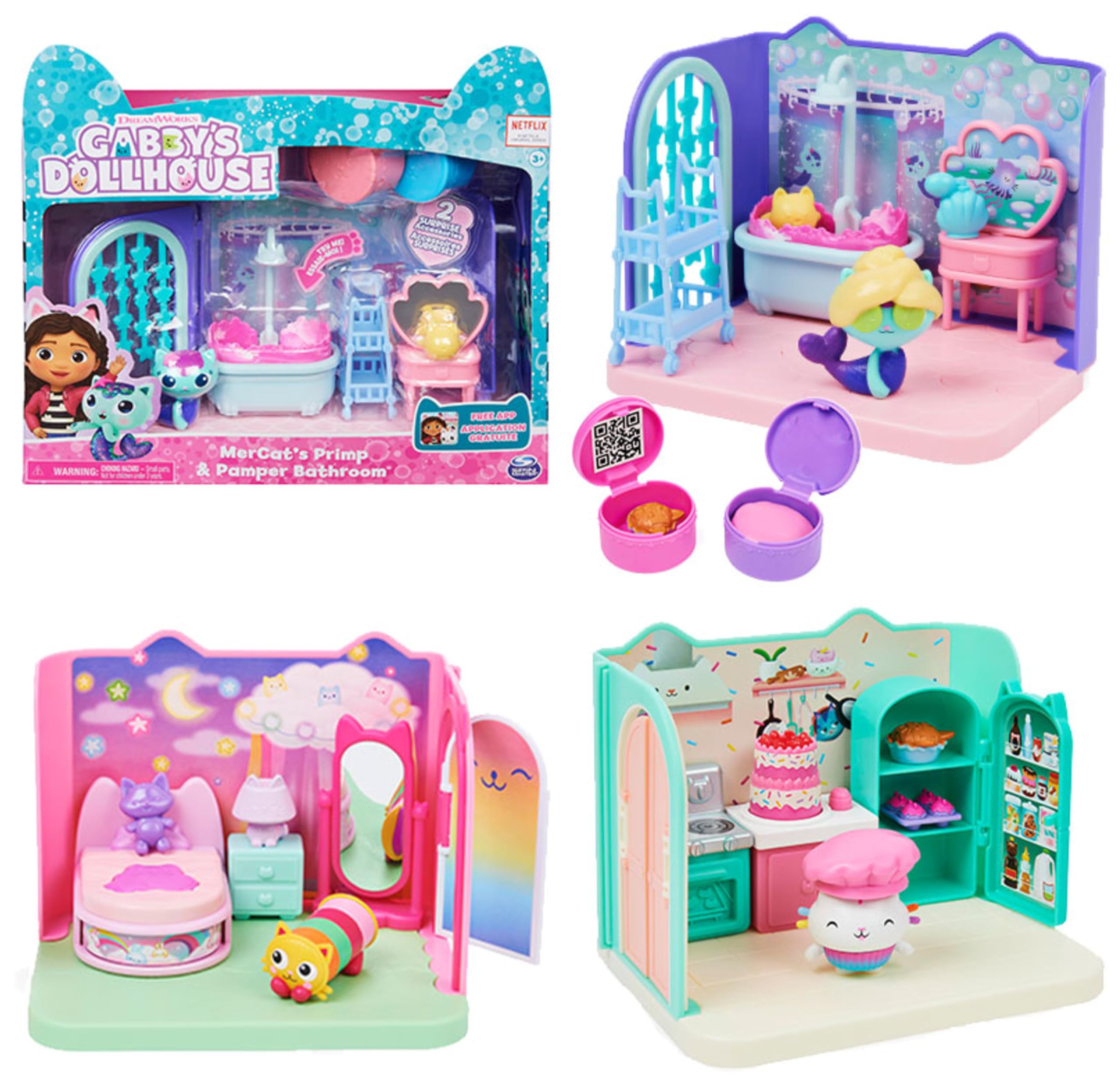 Gabby’s Dollhouse, Primp and Pamper Bathroom with MerCat Figure, 3 ...