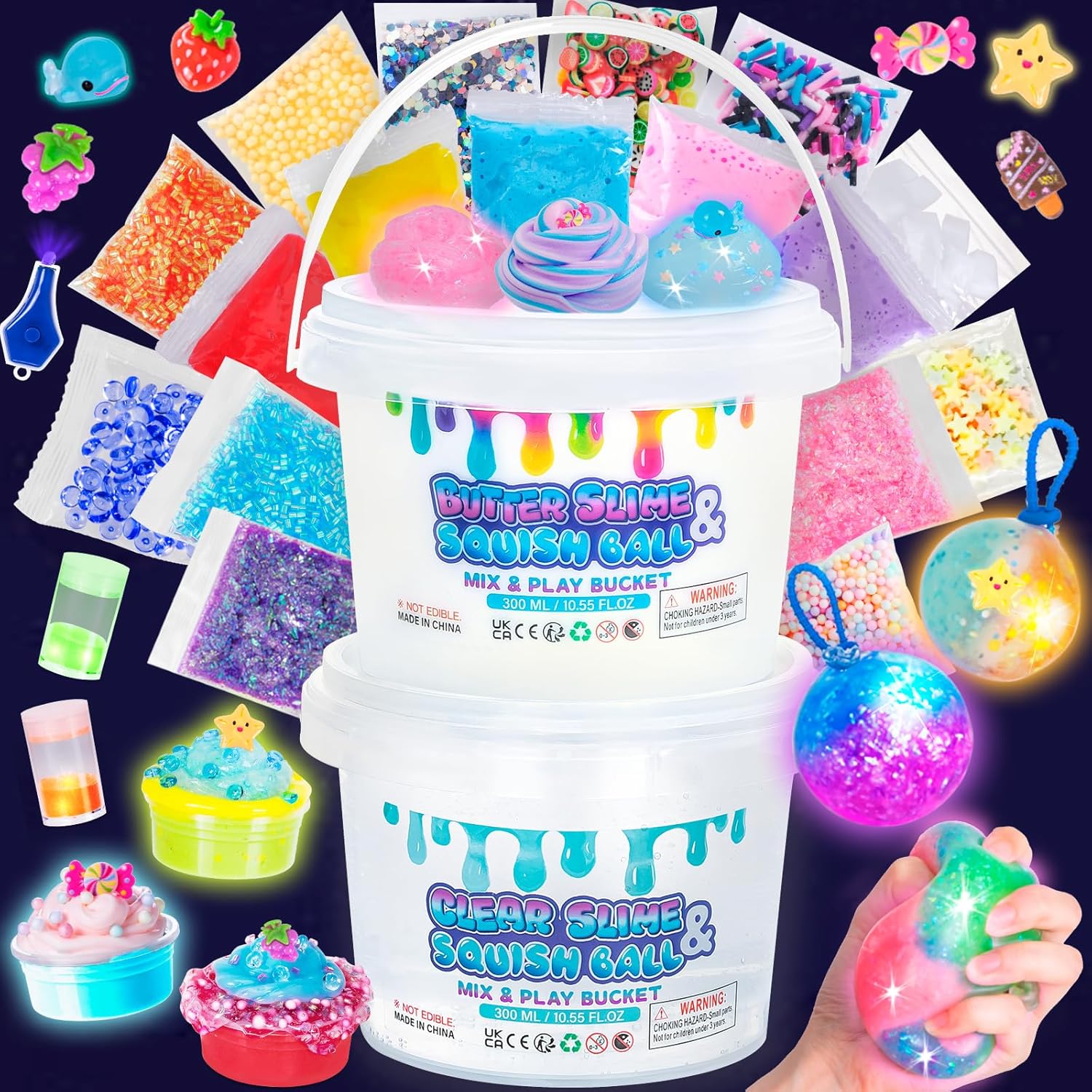 FGZU Leuchtender Slime & Squishy Selber Machen Set, 300ml Clear Slime ...