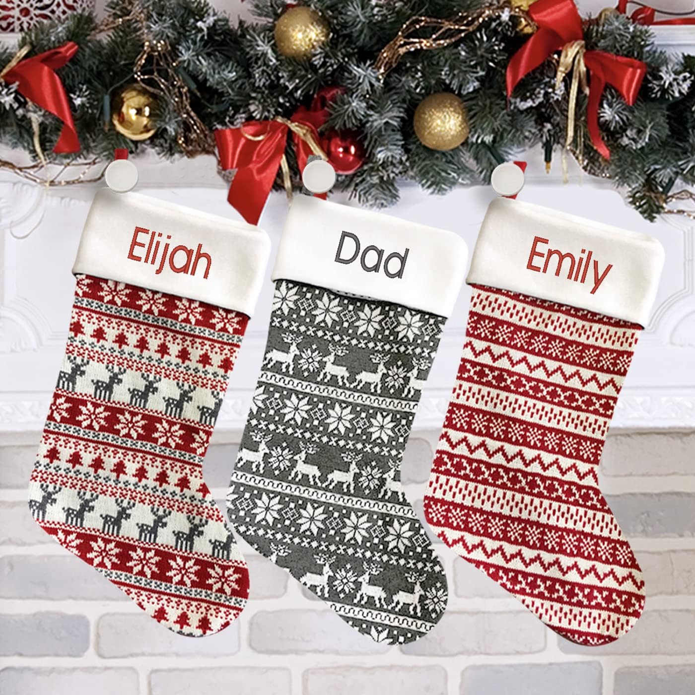 Amazon.com: Personalized Christmas Stocking - Knitted Red Design ...