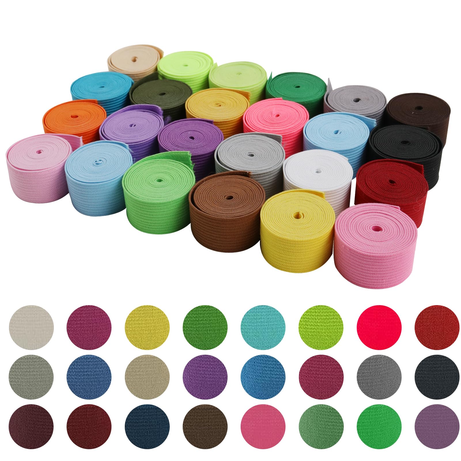 XoeLLe 24 Colors Flat Elastic Band, 20mm Wide Flat Elastic Bands for ...