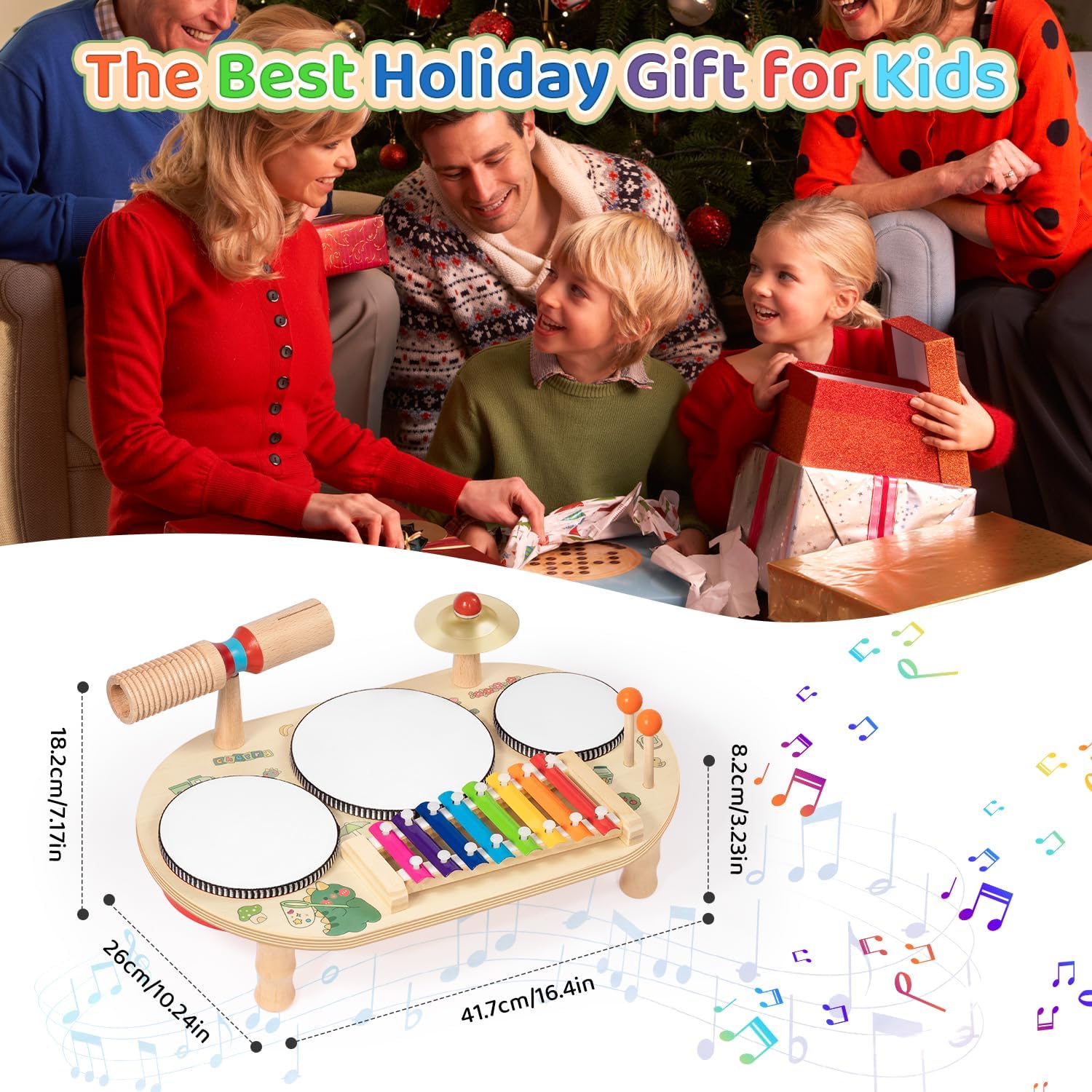 Kids Drum Set for Toddlers,8 in 1 Montessori Musical Instruments,Wooden Preschool Sensory Toys ...