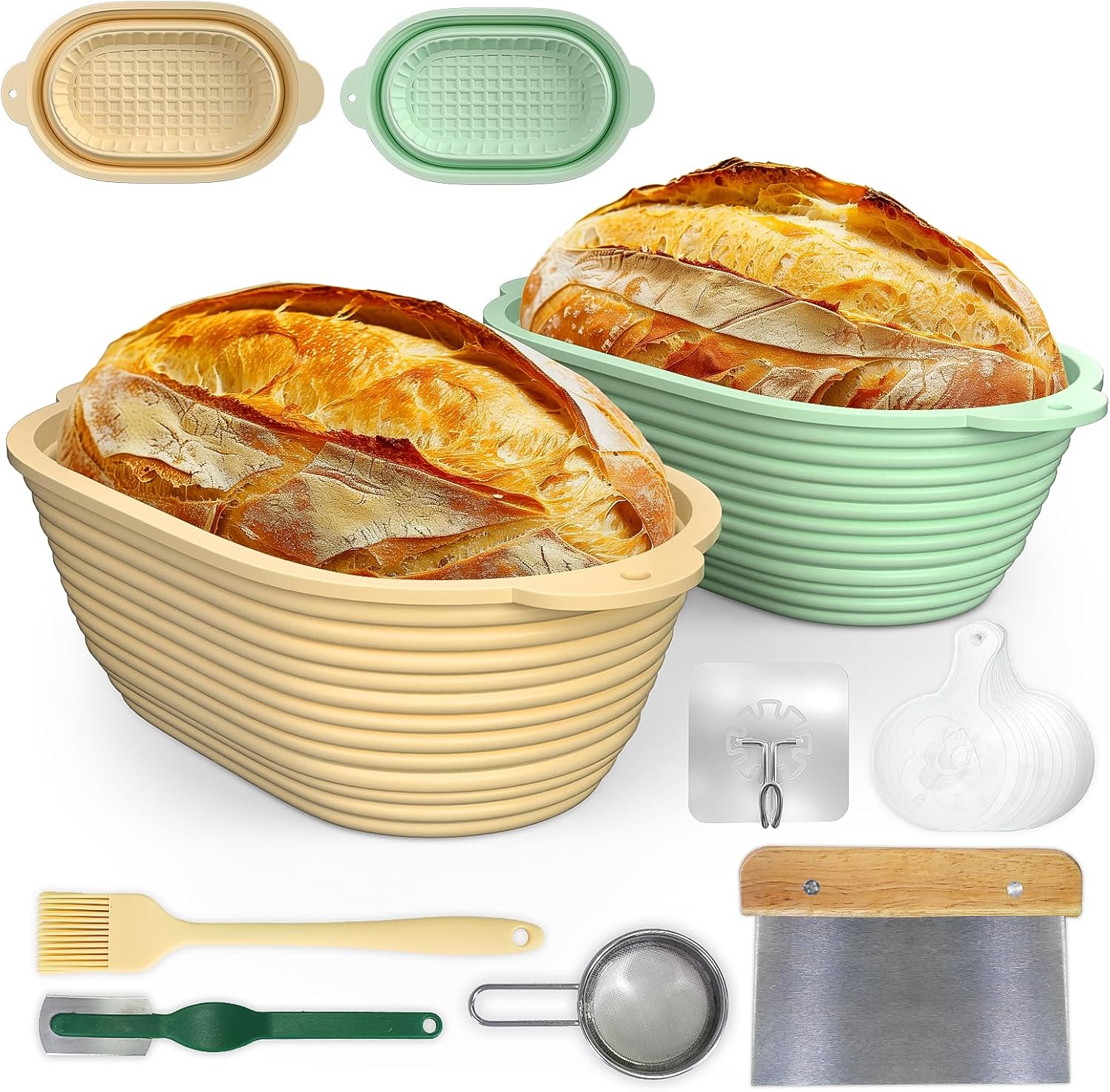 Amazon.com: Jinshome Silicone Banneton Bread Proofing Baskets for ...
