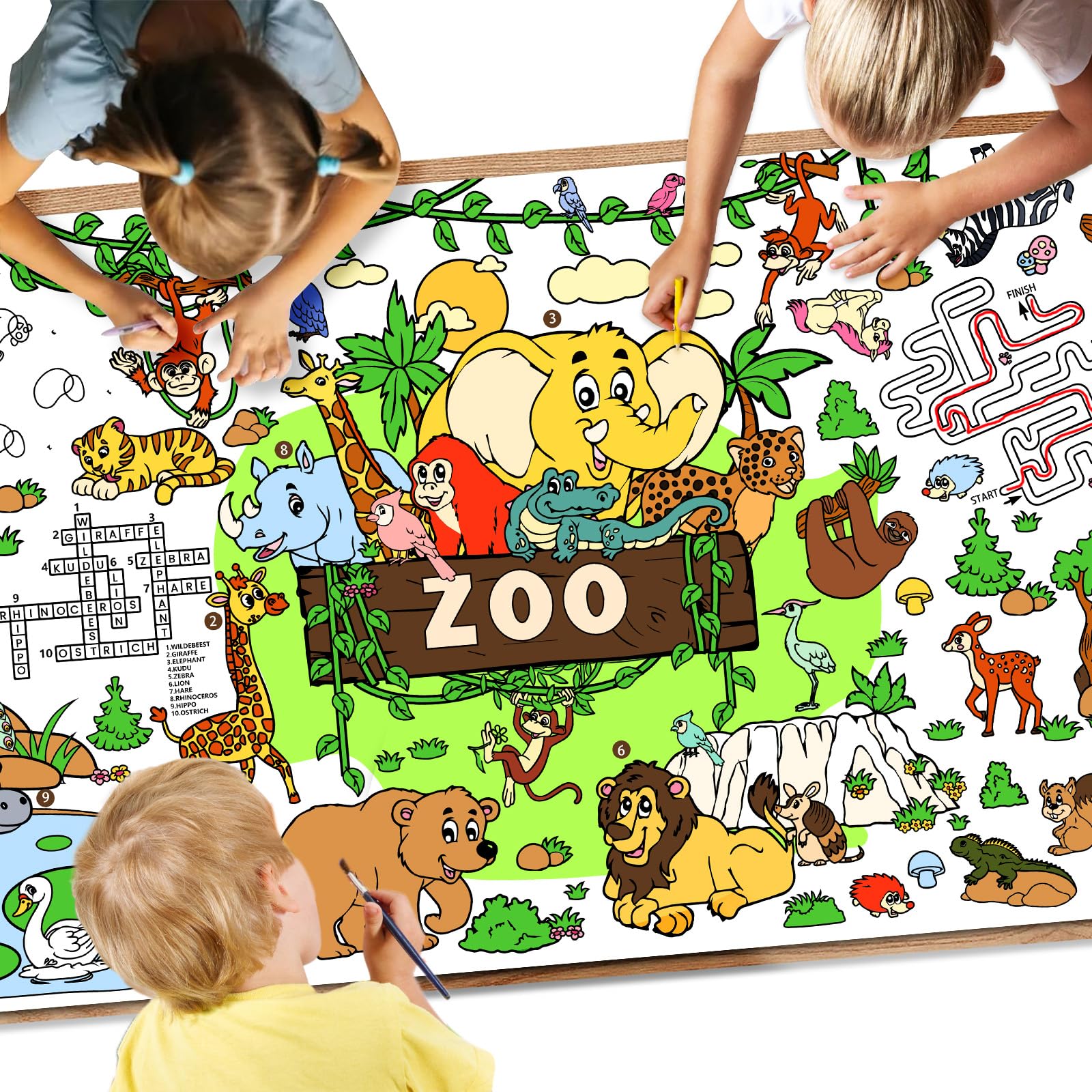 Amazon.com: Giant Coloring Poster,35x72Inch Zoo Animal Activity Drawing ...