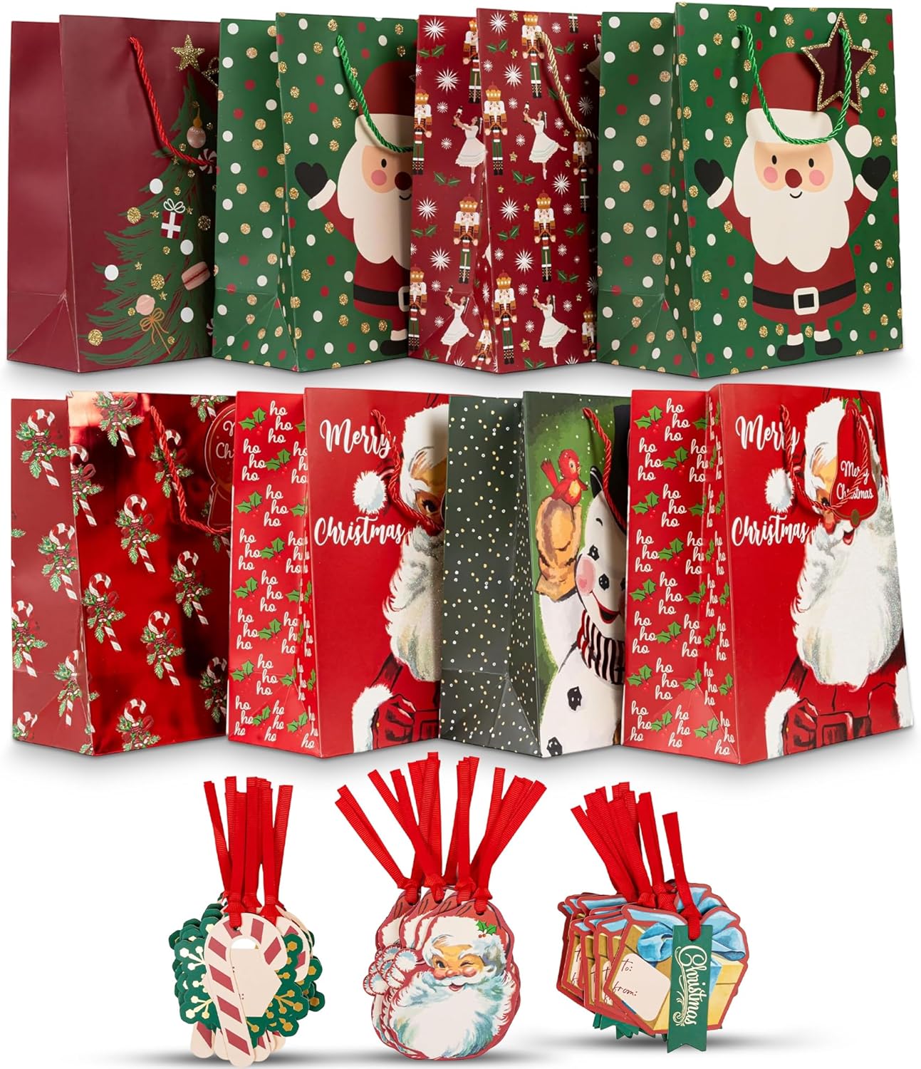 Amazon.com: VOTUM 24pc Christmas Gift Bags with Handles + 60pc Holiday ...