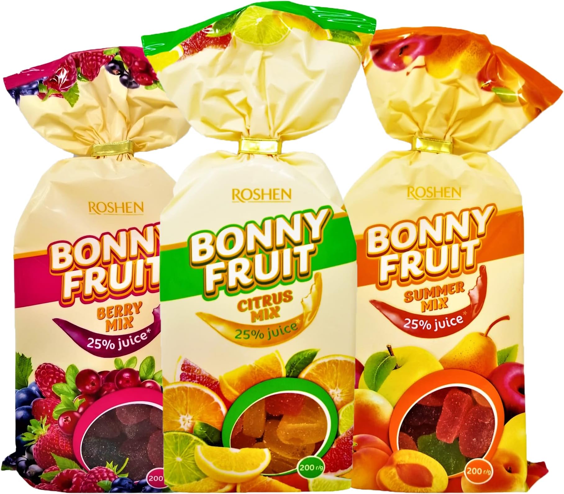 Amazon.com : Roshen Bonny Fruit Berry, Citrus, Summer Mix Gummy Candy, Made with 25% Fruit Juice ...