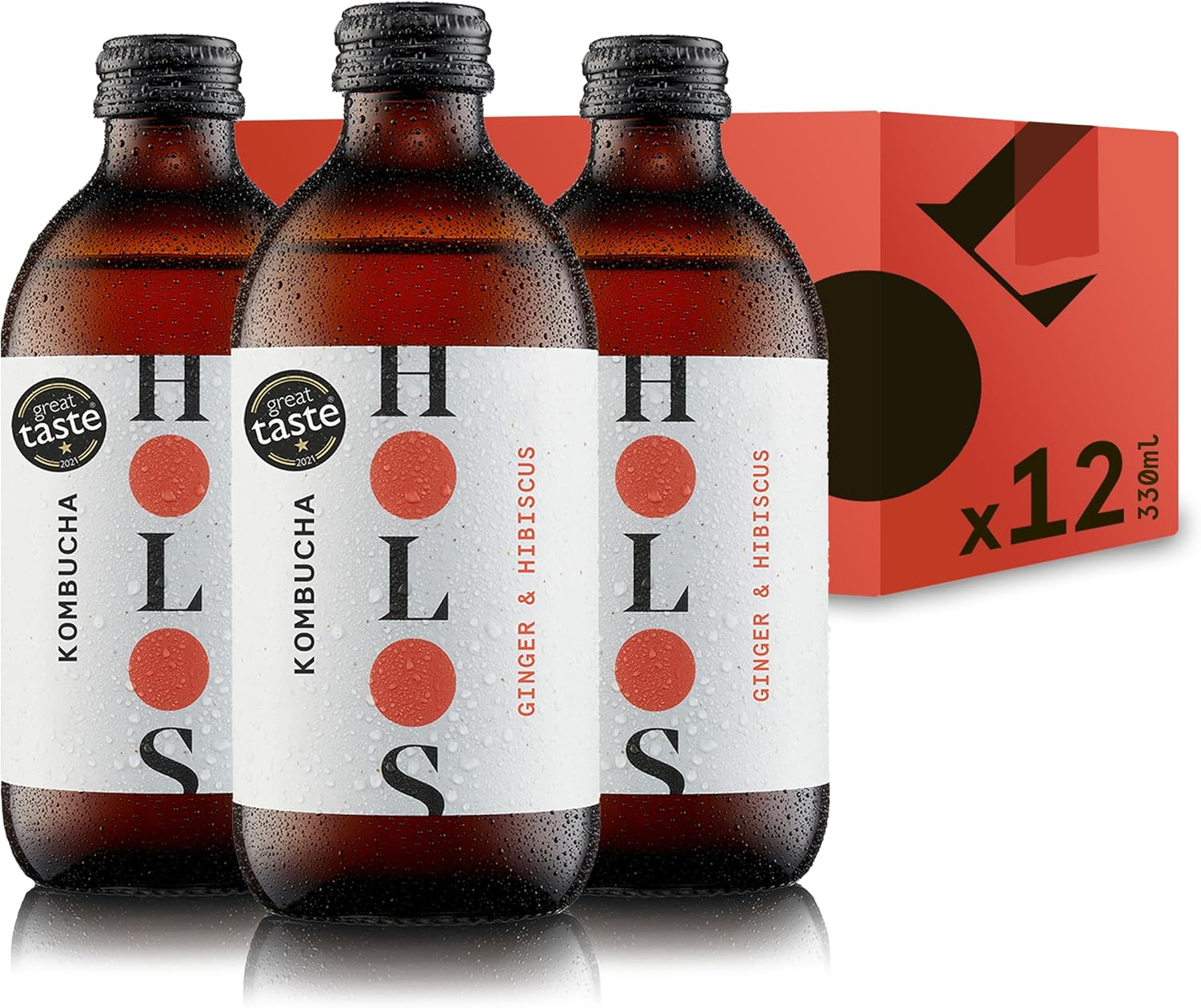 HOLOS Kombucha Drink Ginger & Hibiscus - Organic Kombucha Tea - Chilled, Unpasteurised Raw ...