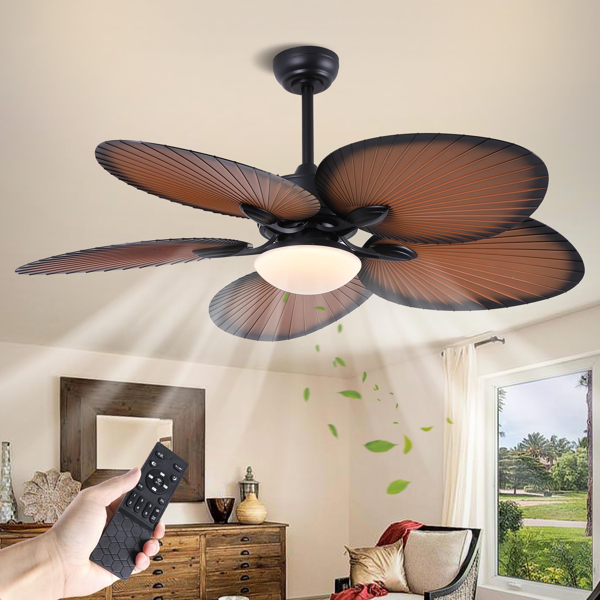 OSGNER 52 Inch Tropical Ceiling Fan with LED Light and Remote, Palm ...