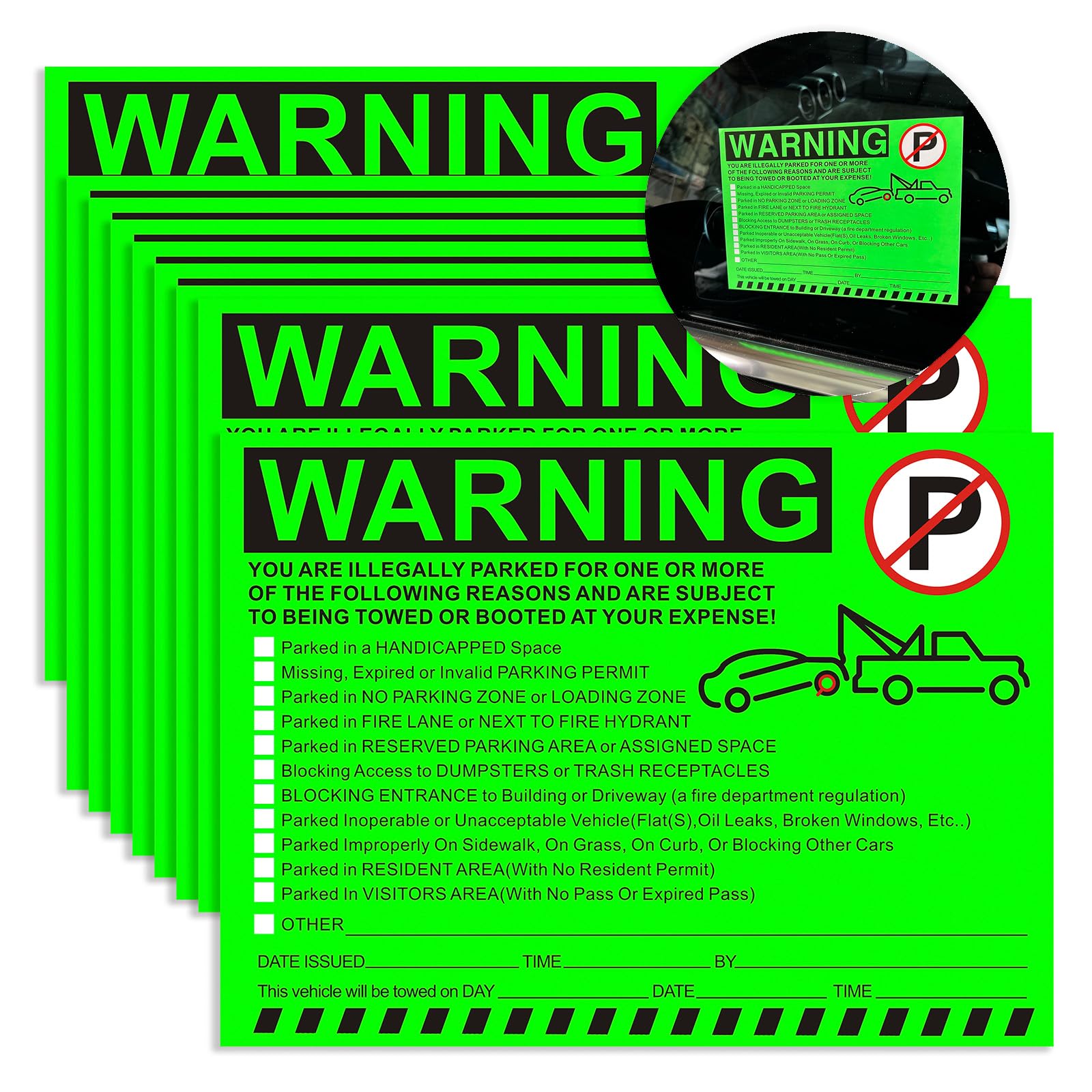 Amazon.com: Illegal Parking Warning Stickers - Vibrant Green Parking ...