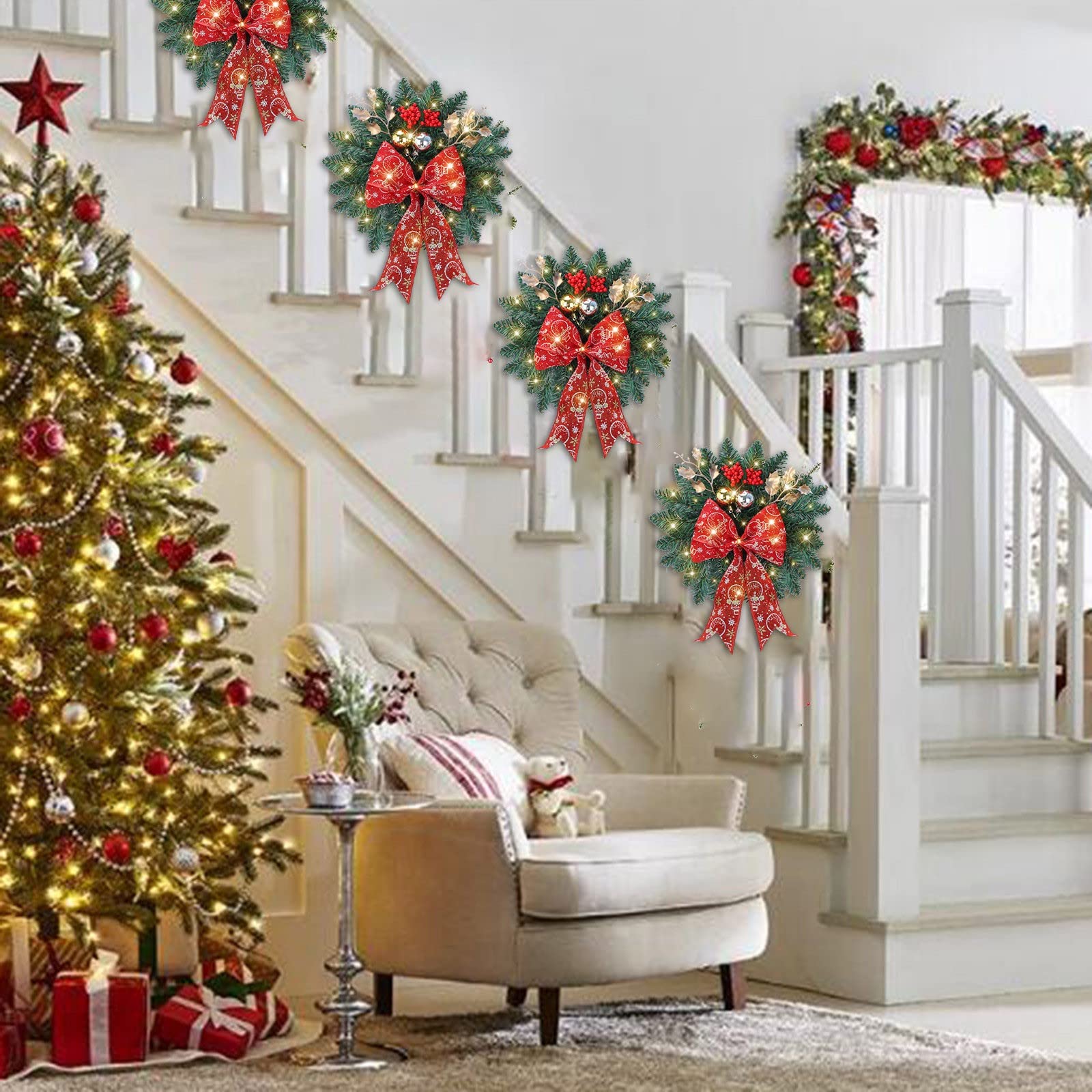 Pre Lit Garland For Staircase Luxury Red Bauble Xmas Decoration