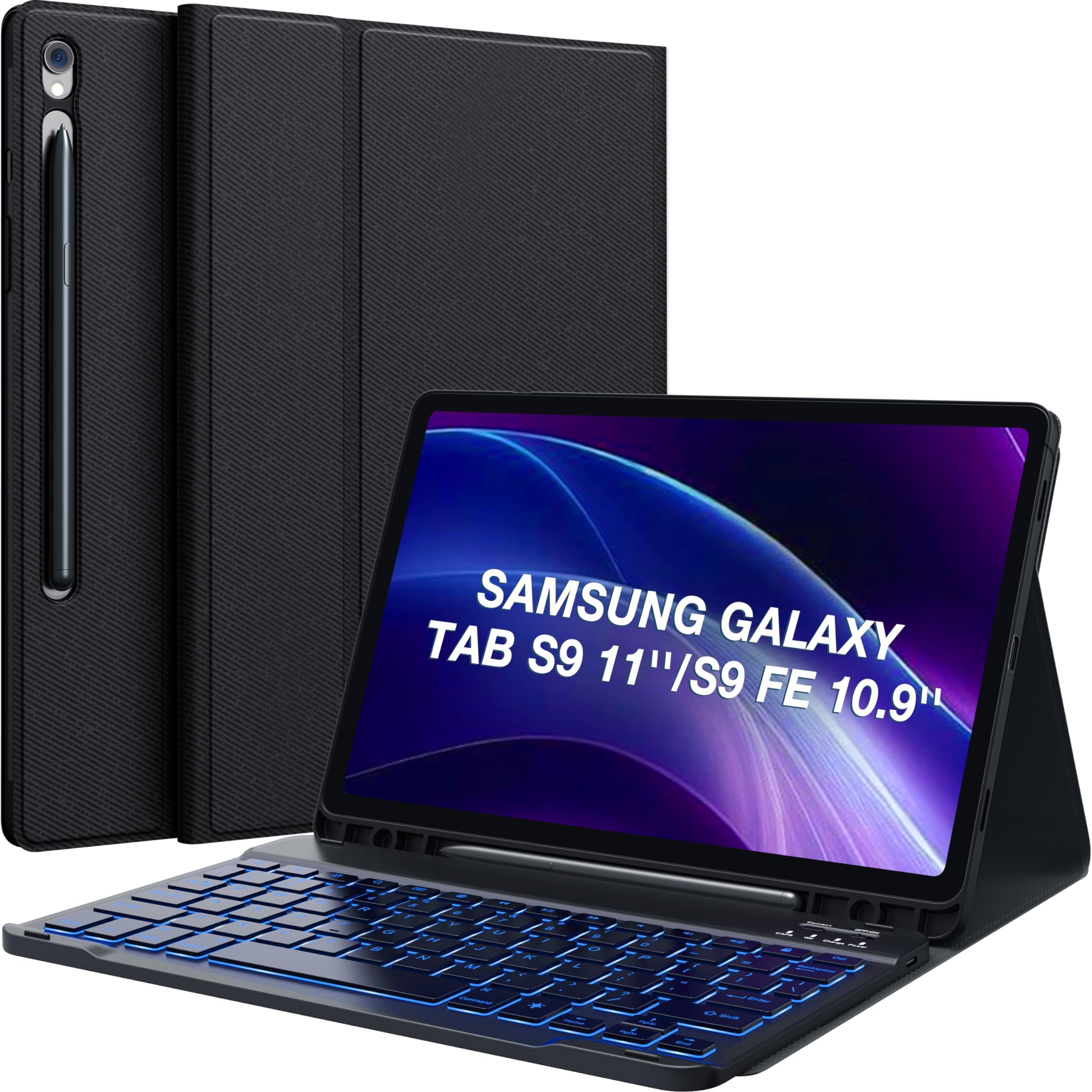 Samsung Galaxy Tab S9 and Tab S9 FE Book Cover Keyboard Slim Case Black ...