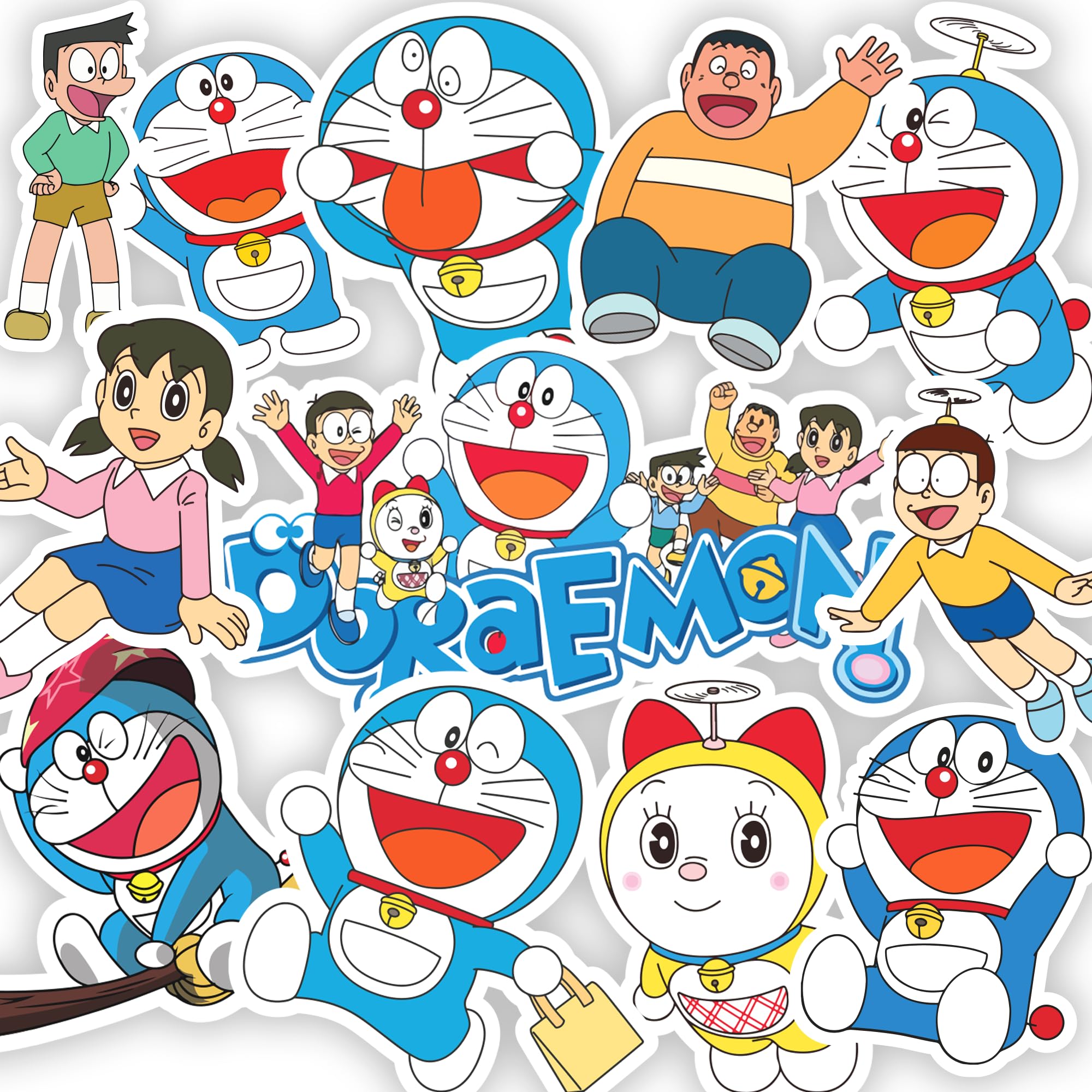 SHIVOID® Vinyl Pack of 12 Doraemon Stickers for Laptop, Journal, Bike Helmet, Diary, Guitar ...