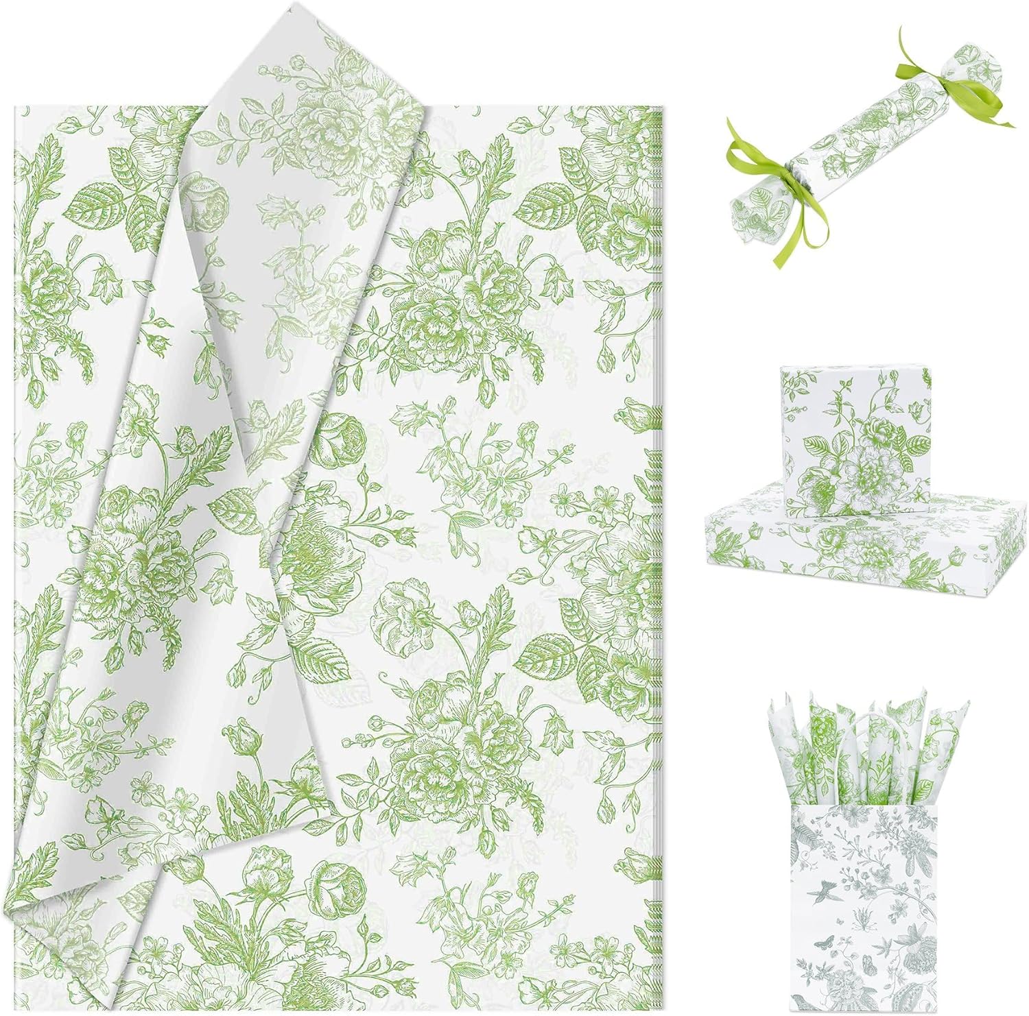 Amazon.com: Larcenciel Elegant Floral Tissue Paper for Gift Bags, Sage ...