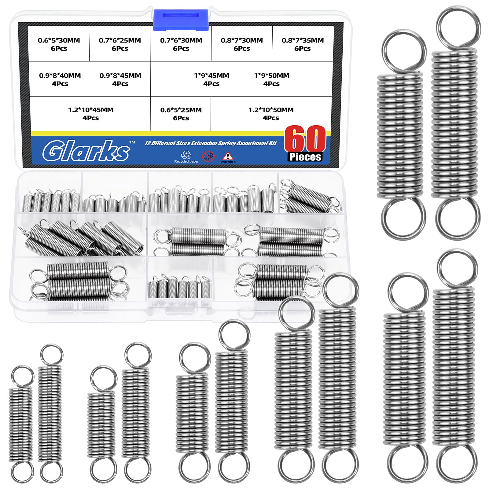 Amazon.com: Glarks 60pcs Stainless Steel Extension Springs with Double ...