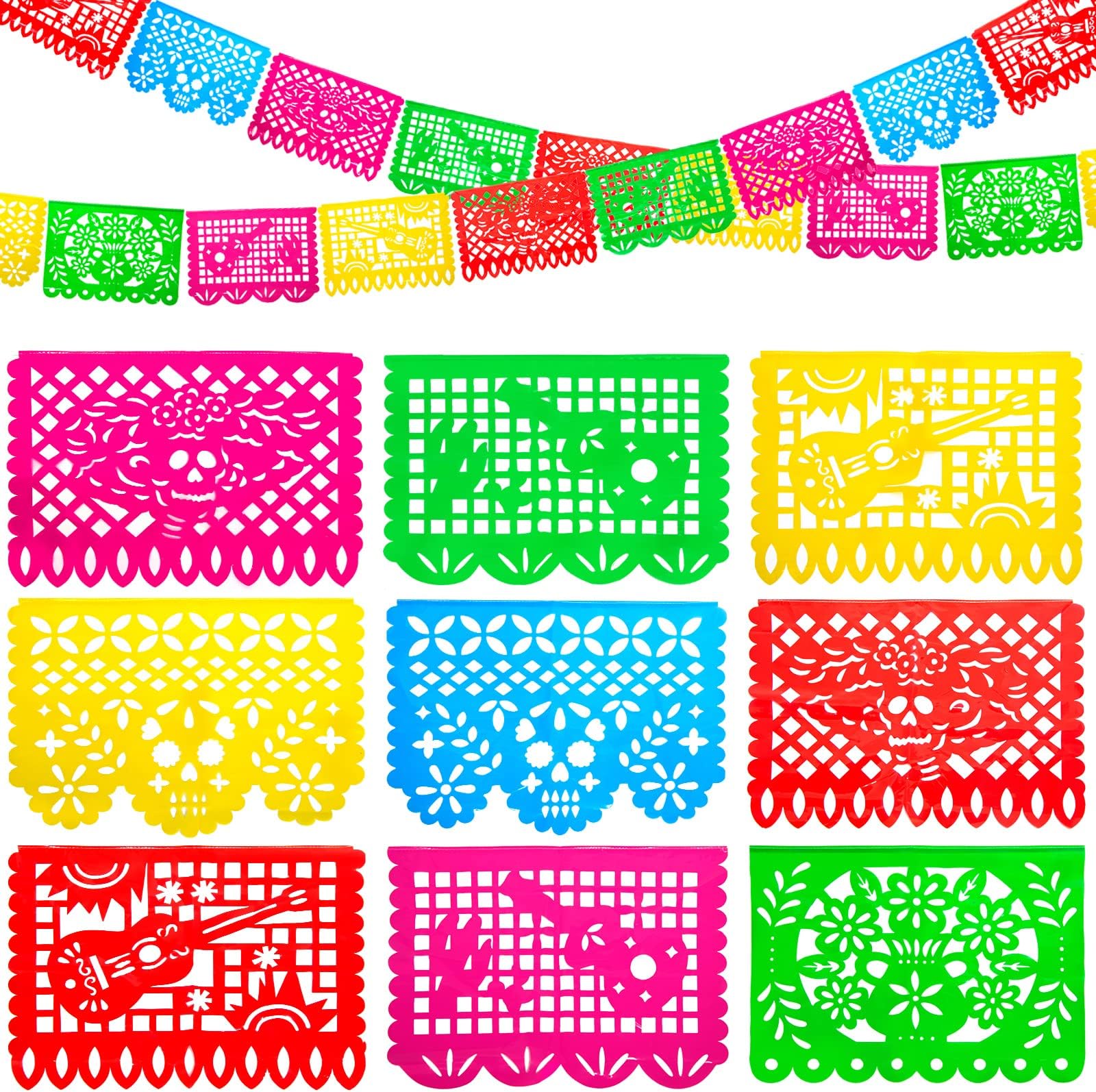 Amazon.com: HOWAF 2 Pcs Plastic Papel Picado Day of The Dead Skull ...