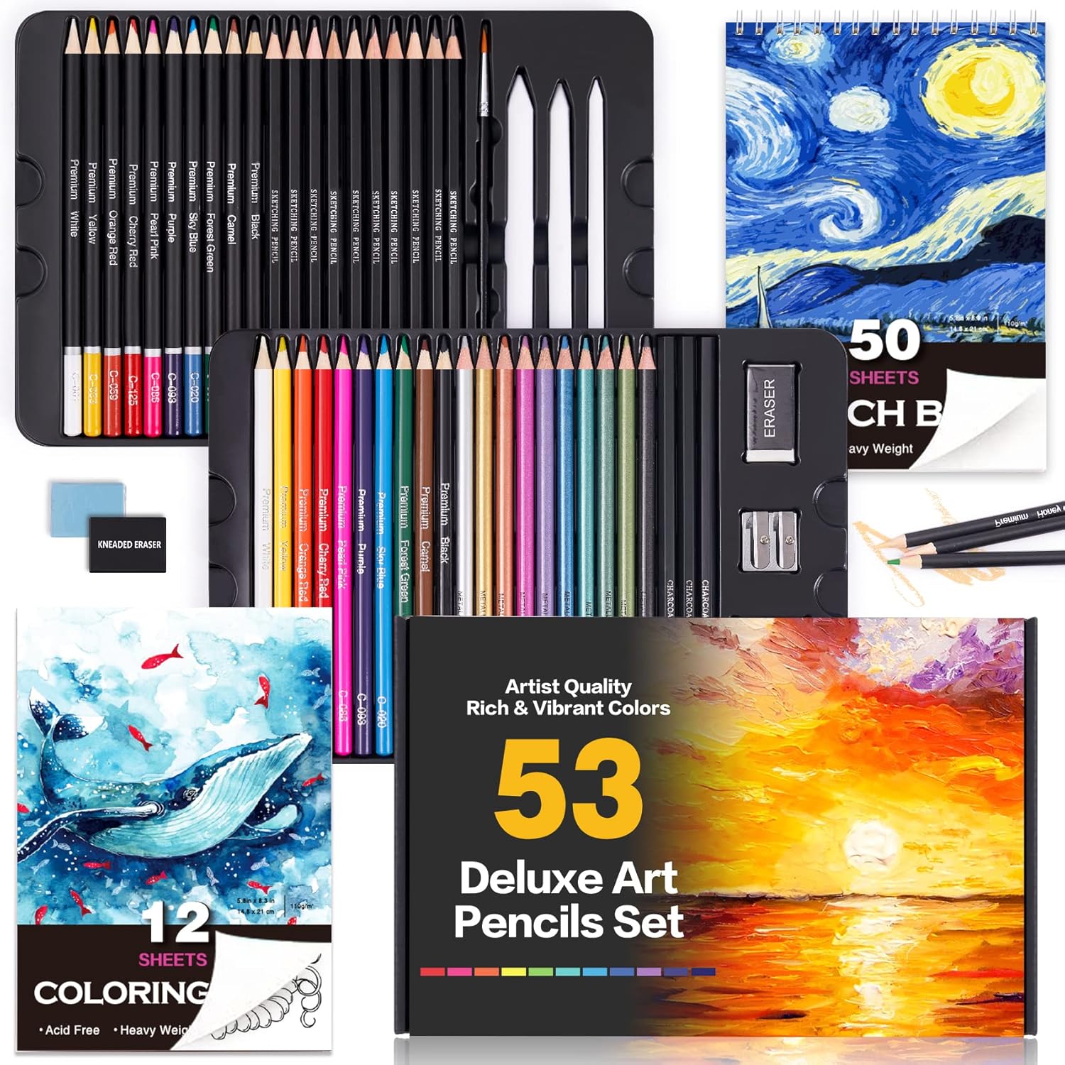 Amazon.com : Drawing Set Sketching Kit 53 Pack, Pro Art Sketch Supplies ...