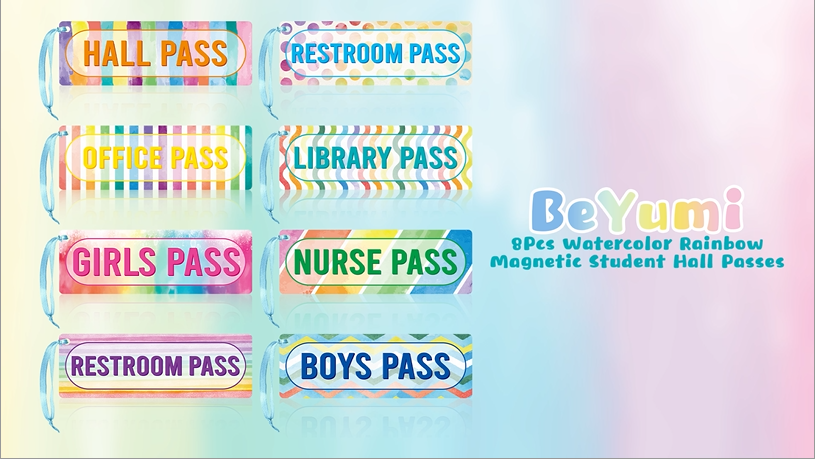 Watch BeYumi 8Pcs Watercolor Rainbow Magnetic Student Hall Passes on ...
