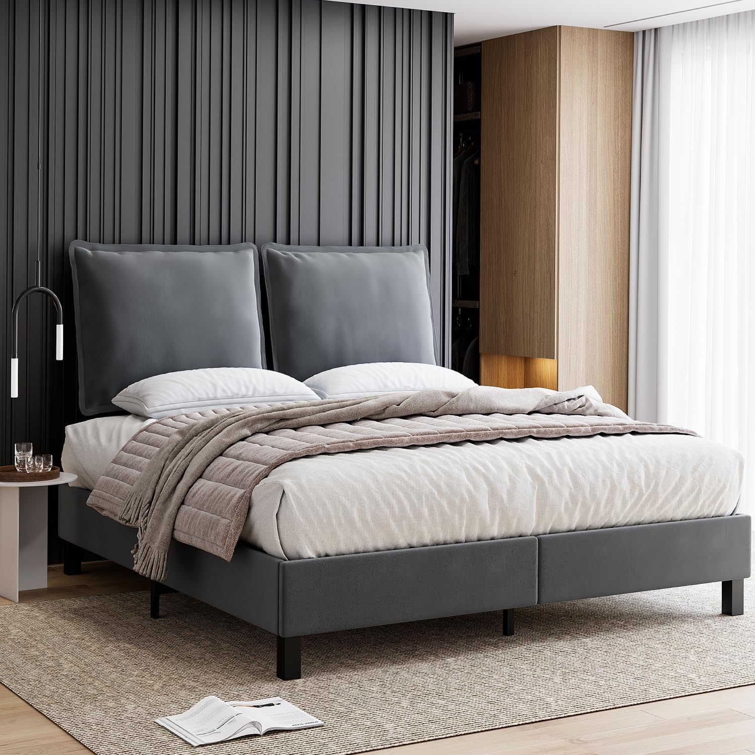 Amazon.com: IDEALHOUSE 2024 New Metal Bed Frame with Removable Pillow ...
