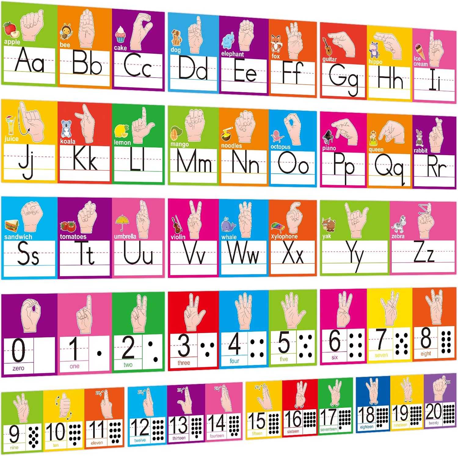 Amazon.com: ASL Alphabet Number Line Set ABC Number 0-20 American Sign ...