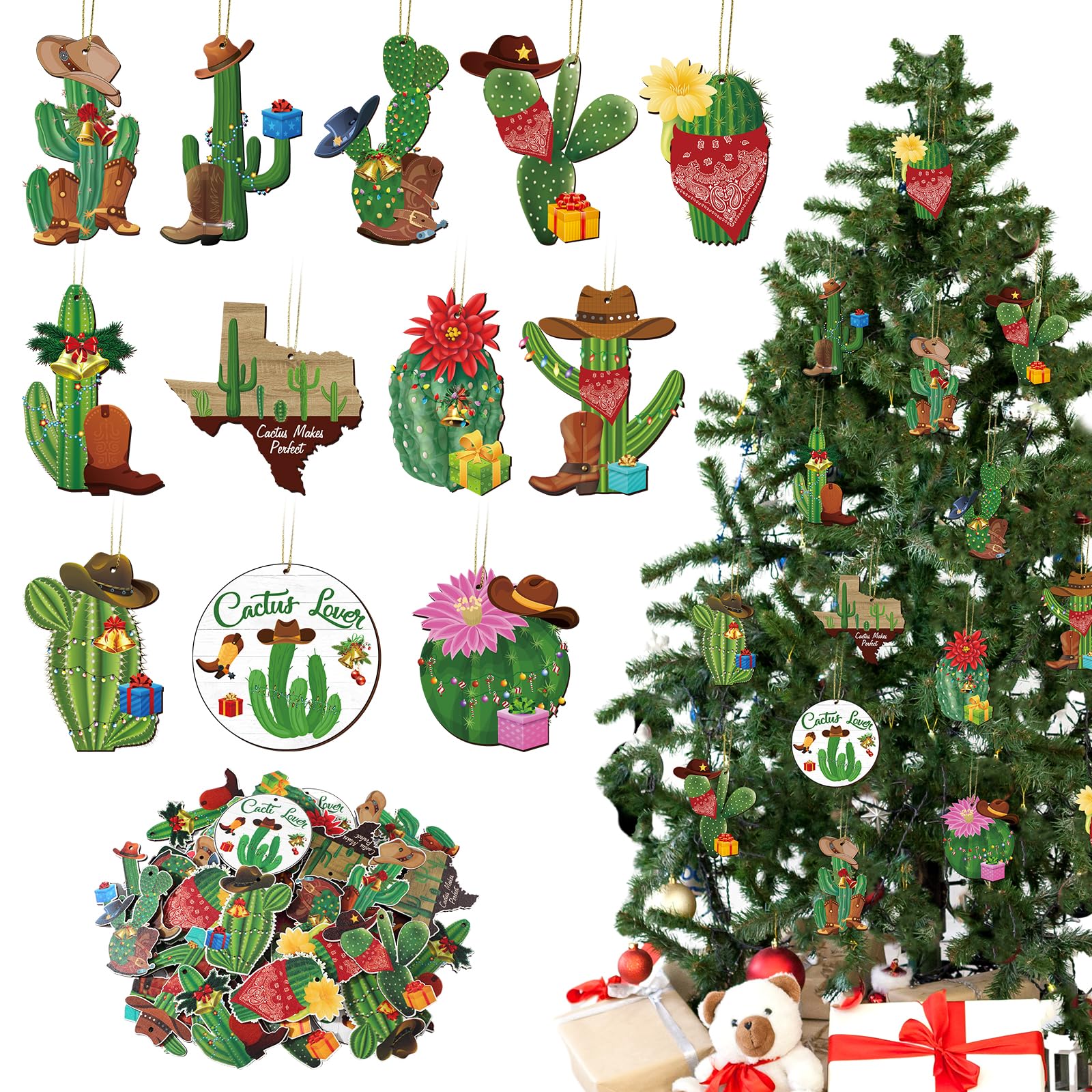 Amazon.com: Vercraft 36 Pcs Western Cowboy Cactus Ornaments for ...