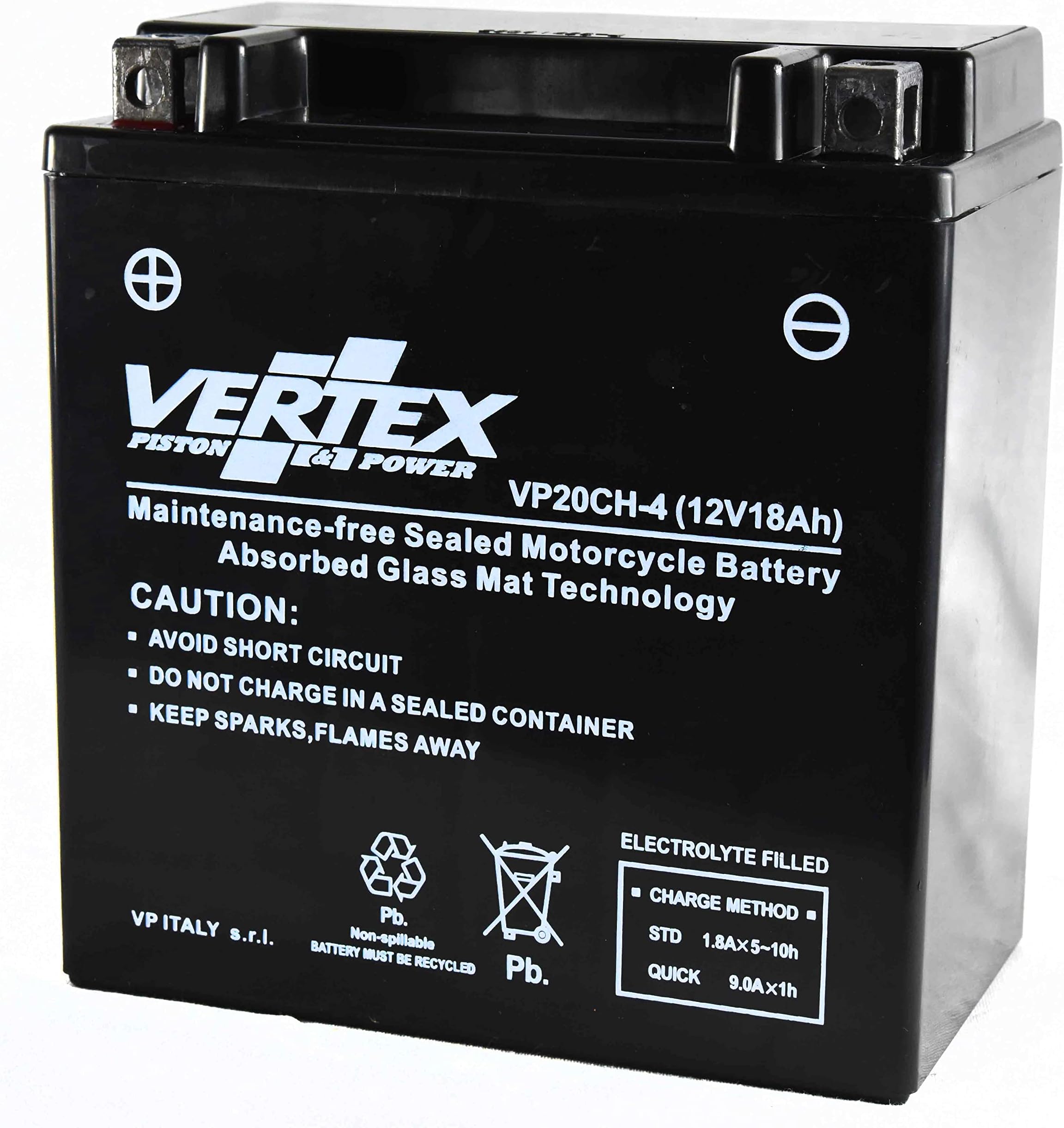 Vertex VP20CH-4 Sealed AGM Motorcycle/Powersport Battery, 12V, 18Ah ...