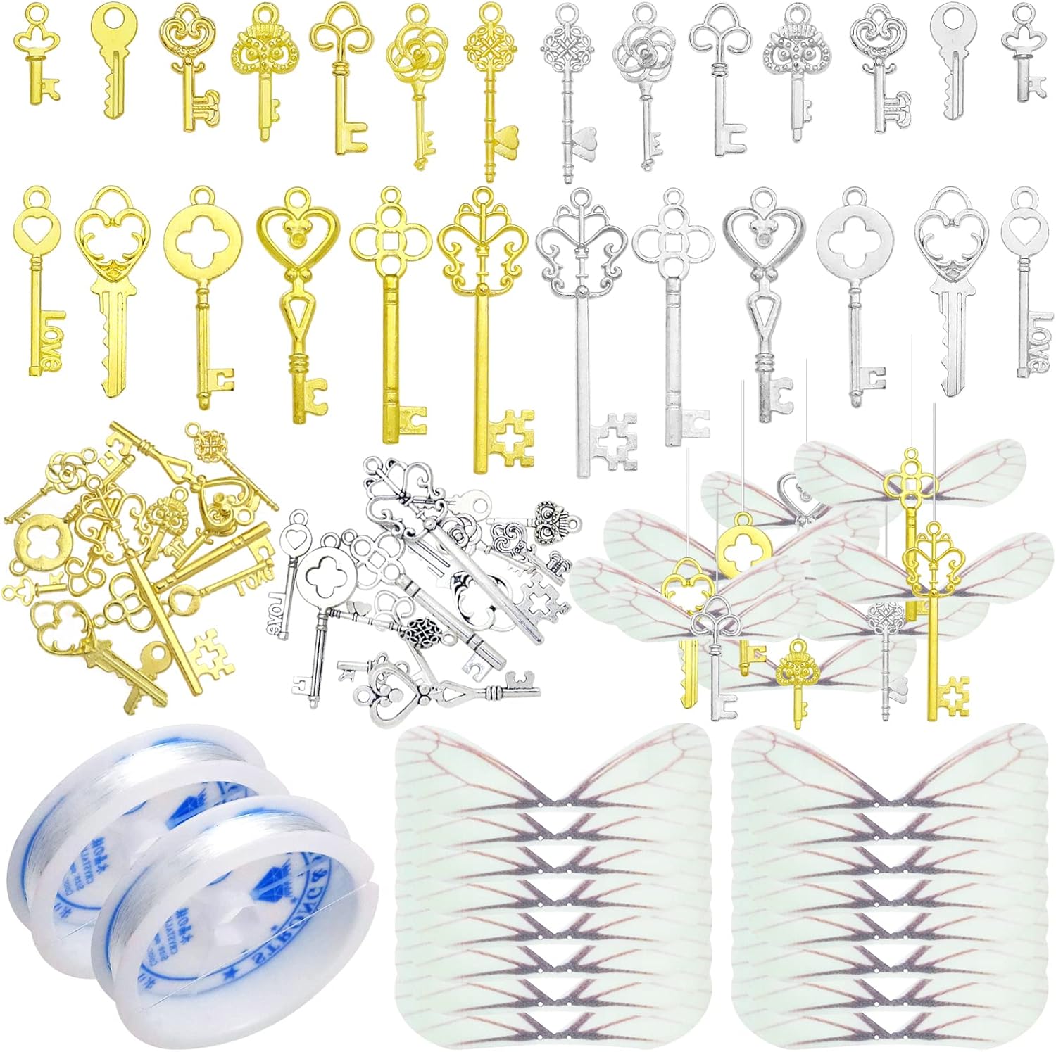 Amazon.com: RechicGu 104 Pieces Flying Keys Charms, 52Pcs Vintage ...