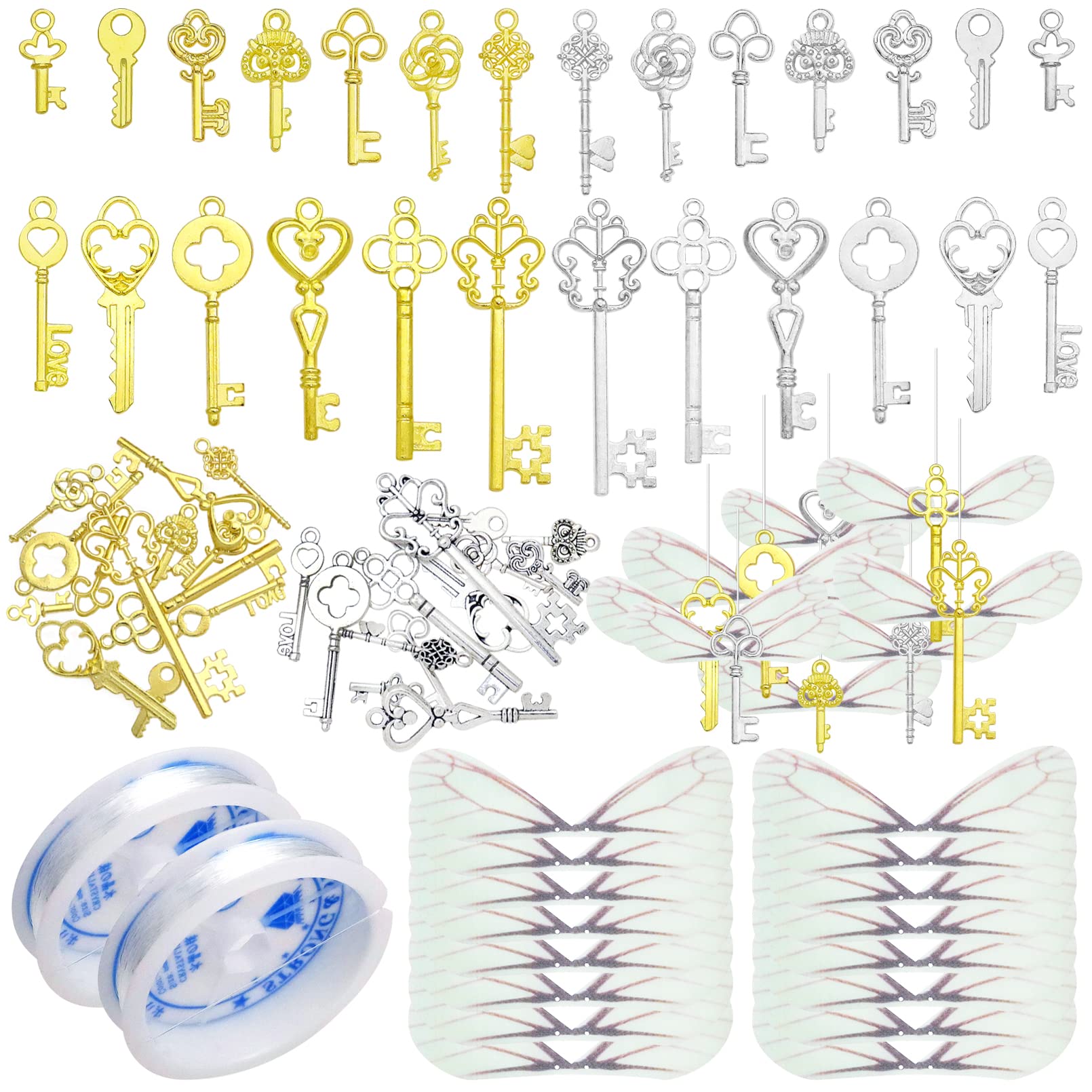 With Wings Meaning 48 Pcs Flying Keys Charms, 48 Pairs Dragonfly Wings ...