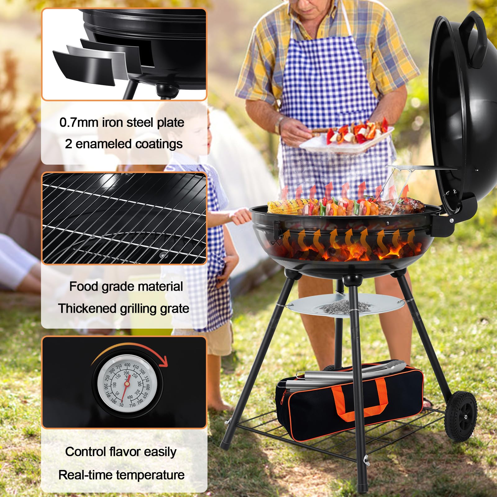 Snapklik.com : 22-inch Charcoal Kettle Grill Set Of 12, HaSteeL 2 Layer ...