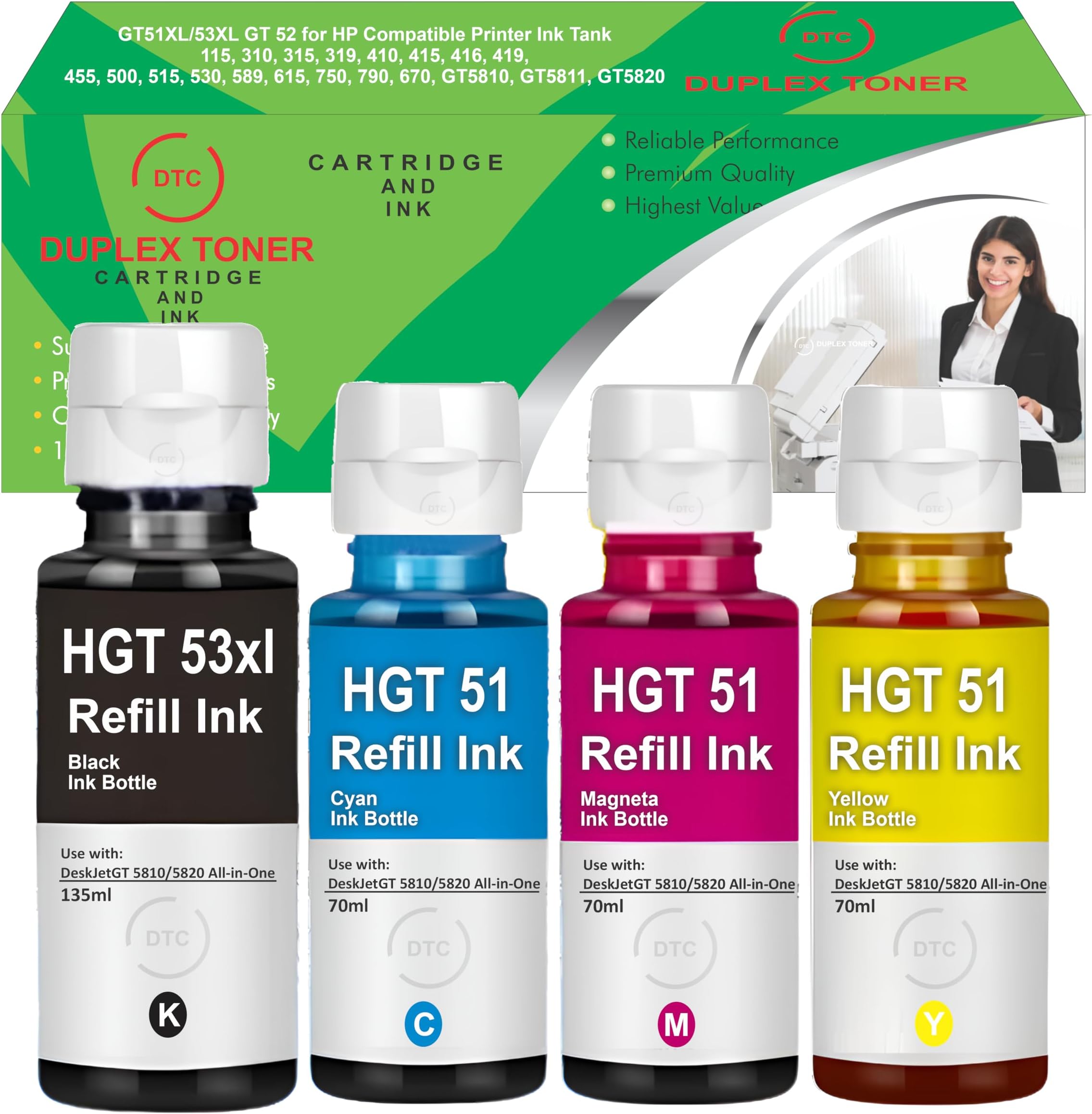 INKSPOT Refill Ink for HP GT51XL/53XL GT52 for HP Ink Tank 115, 310 ...