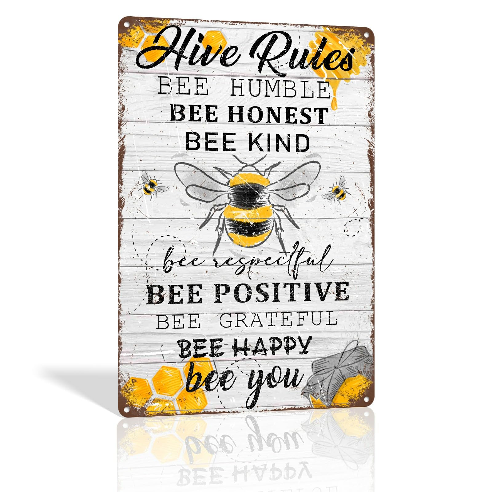 Amazon.com: Garden Sign Metal Sign, Bee Hive Rules Tin Sign, Bee Garden ...
