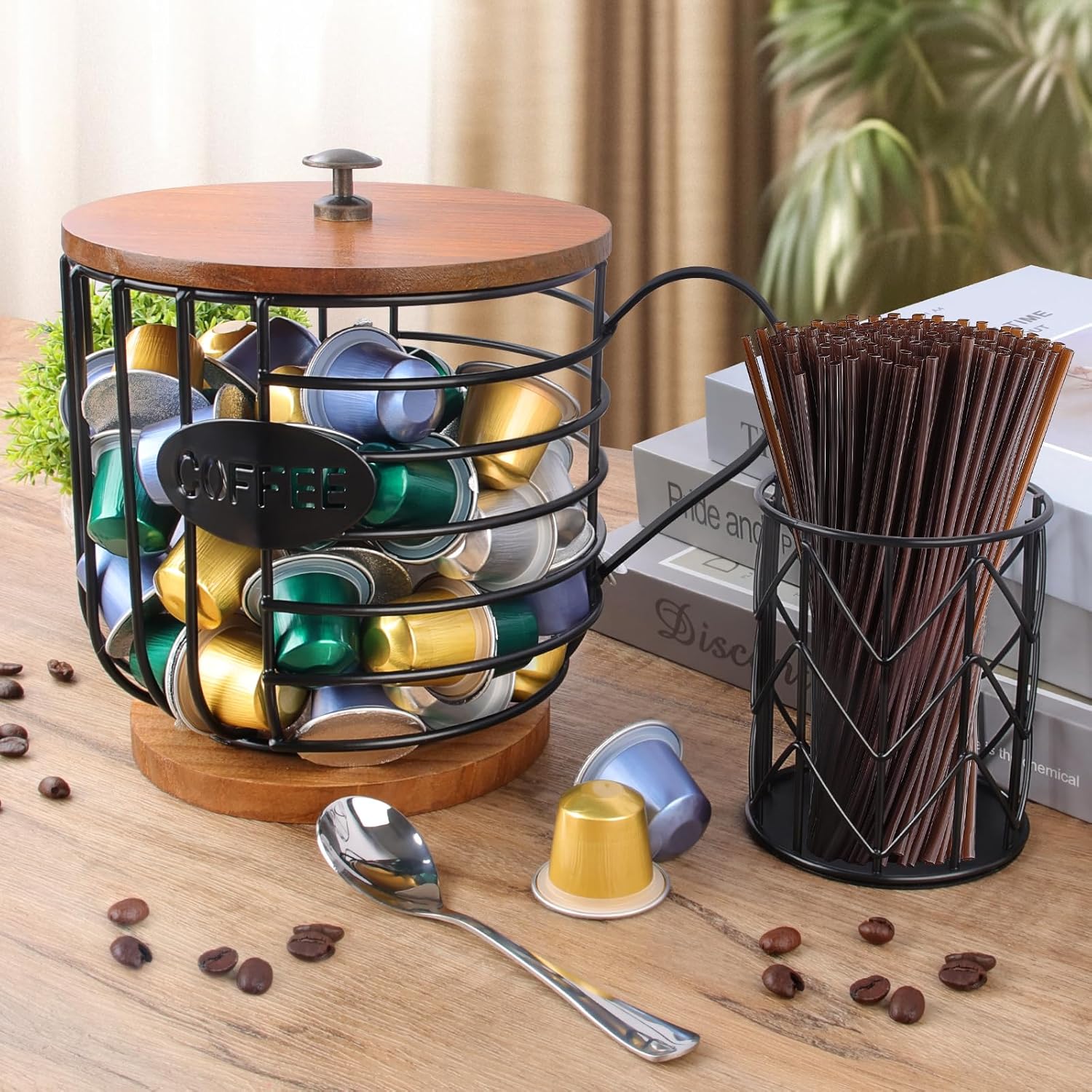 Amazon.com: Coffee Pod Holder with Wooden Lid, FACIACC Large Capacity K ...