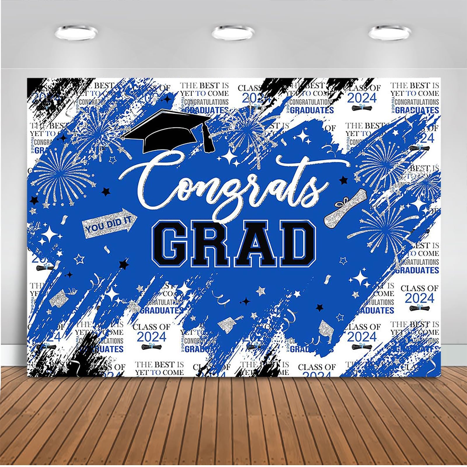 Amazon.com : Mocsicka Graduation Backdrop Congrats Grad Blue and Sliver ...