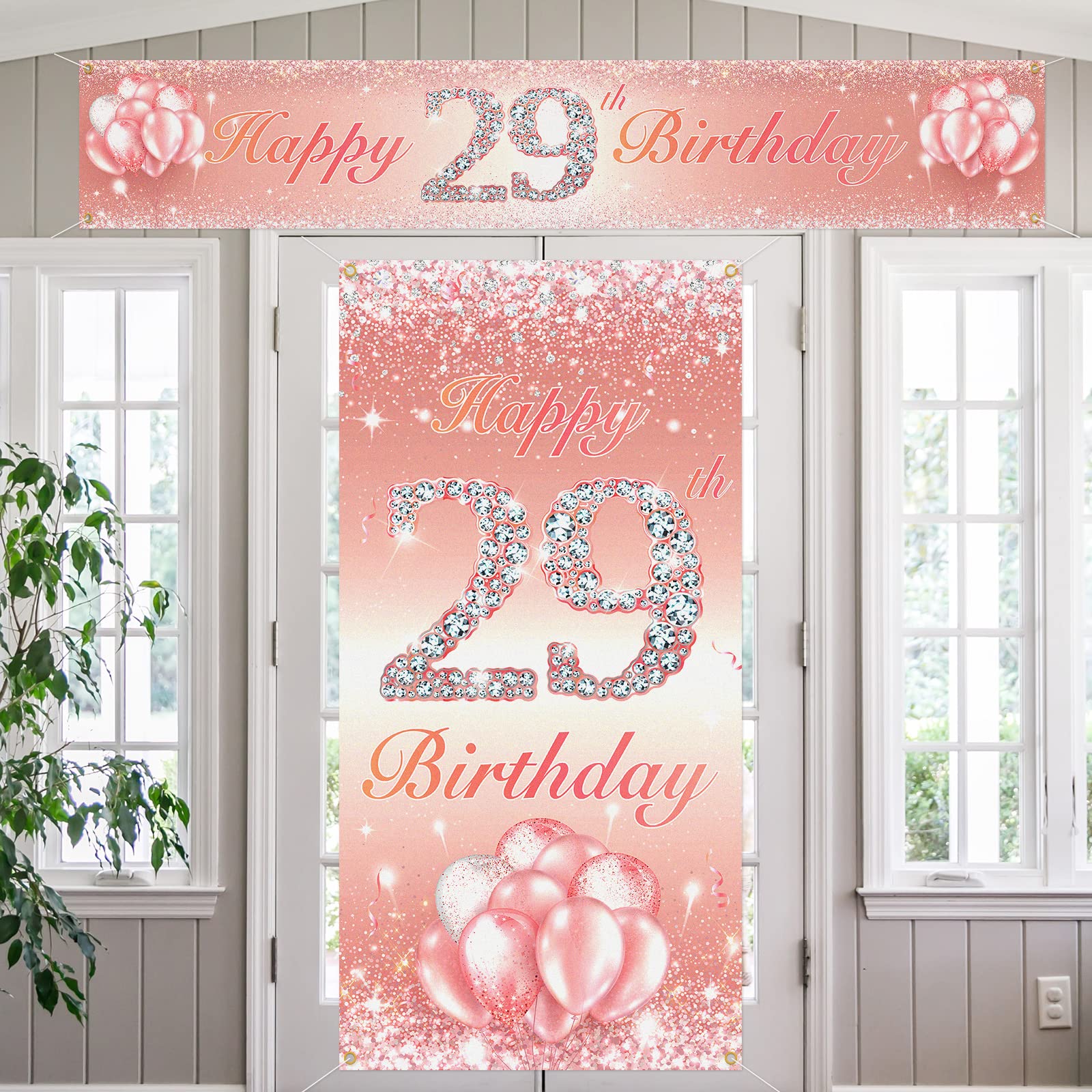 Amazon.com: Happy 29th Birthday Door Cover Porch Long Banner Sign Set ...