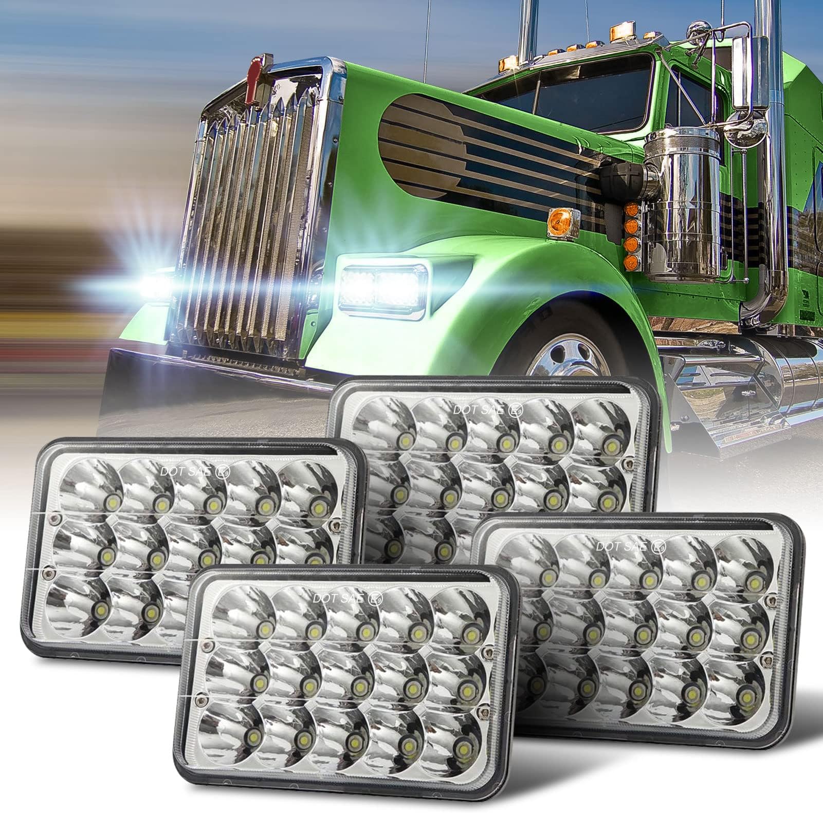 Amazon.com: wowtome 4x6 Inch LED Headlights Rectangular 4PCS 45W High ...