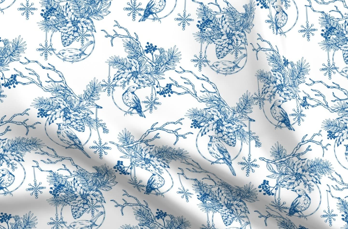 Amazon.com: Spoonflower Fabric - Christmas Blue Toile Ornament Vintage ...