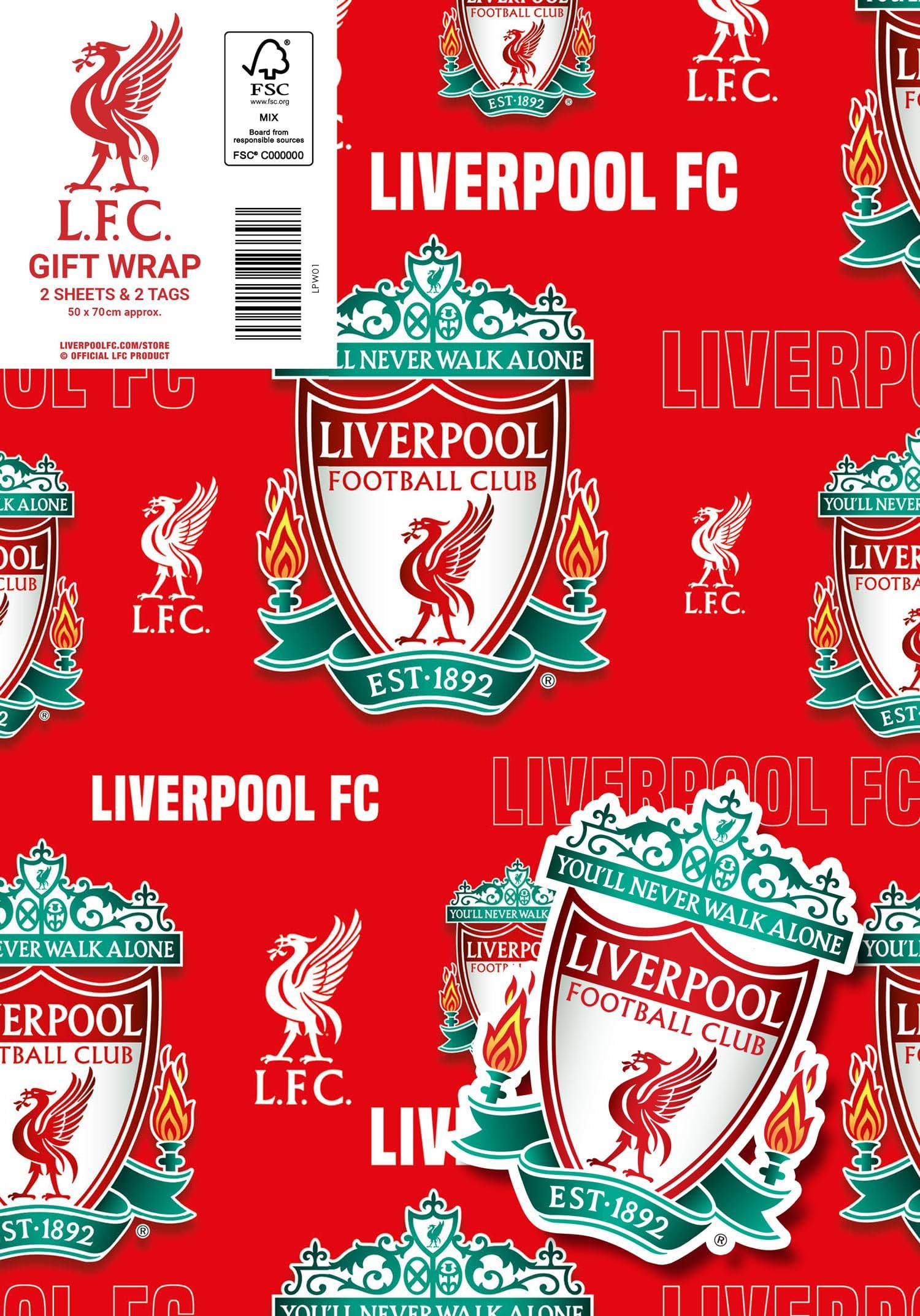 Liverpool FC Wrapping Paper 2 Sheets 2 Tags, Liverpool Football Gift ...