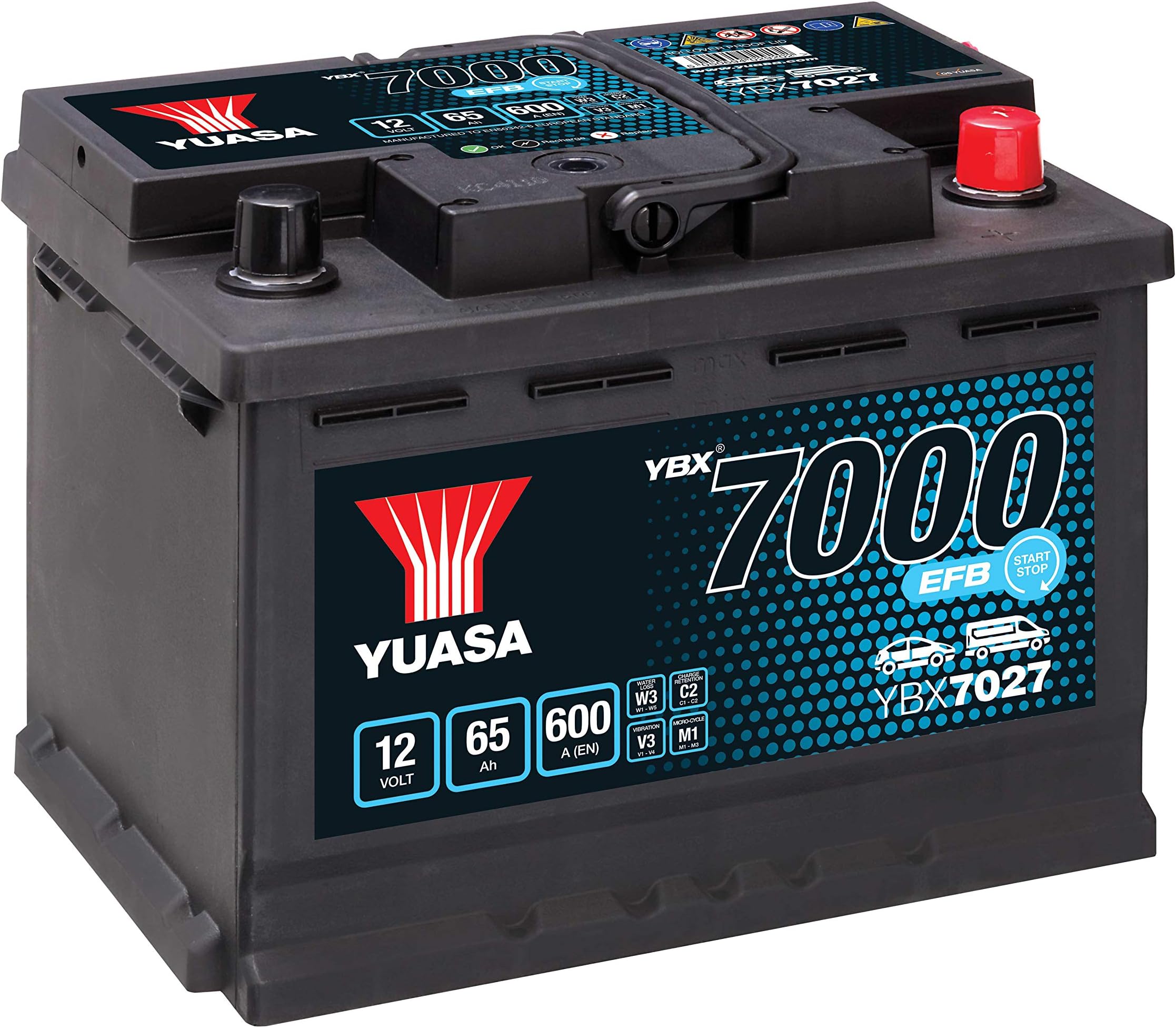 Yuasa YBX7027 12V 65Ah 600A EFB Start Stop Battery : Amazon.co.uk ...