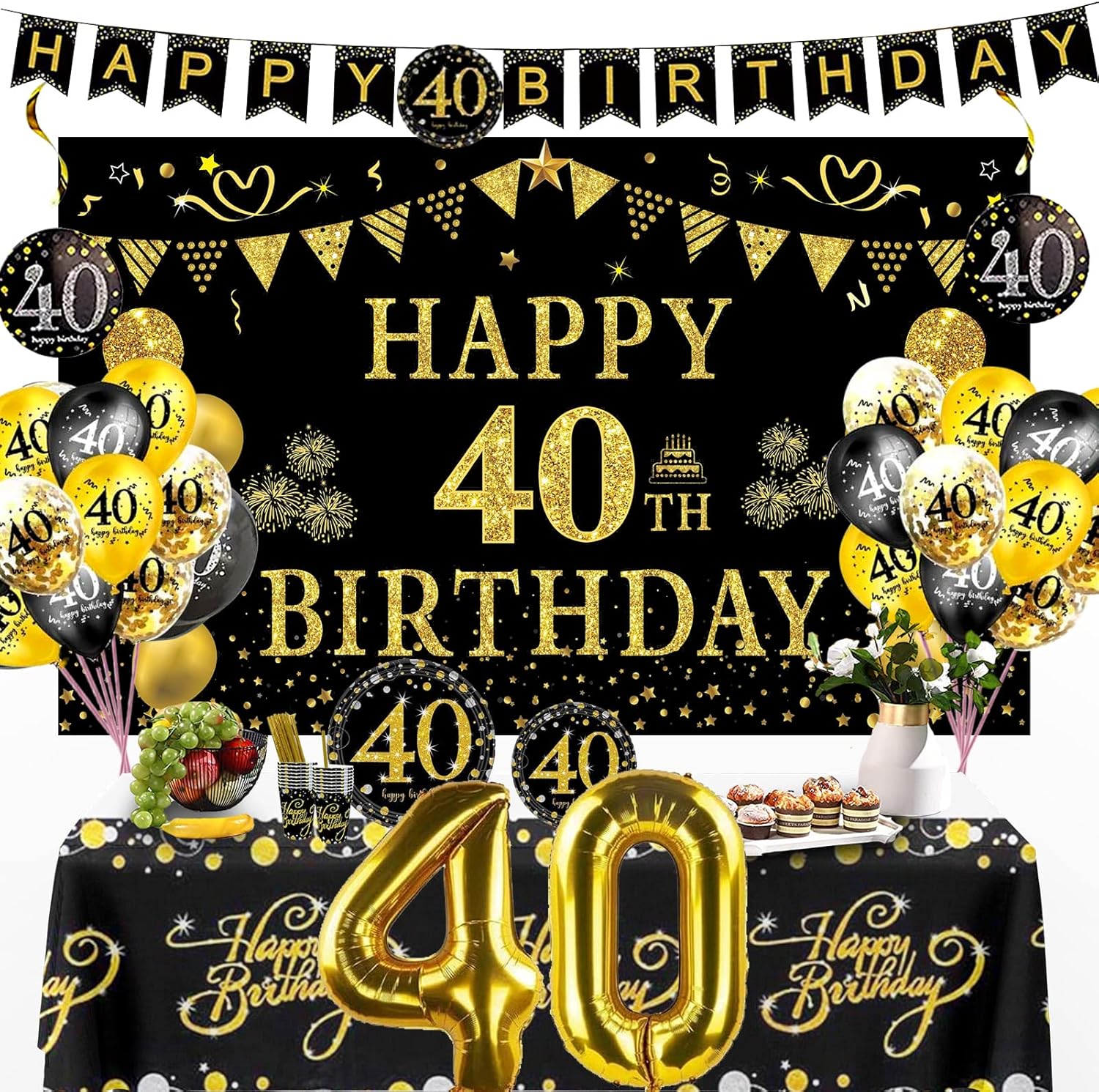 Amazon.com: Trgowaul 40th Birthday Decorations Set Includes Black and ...