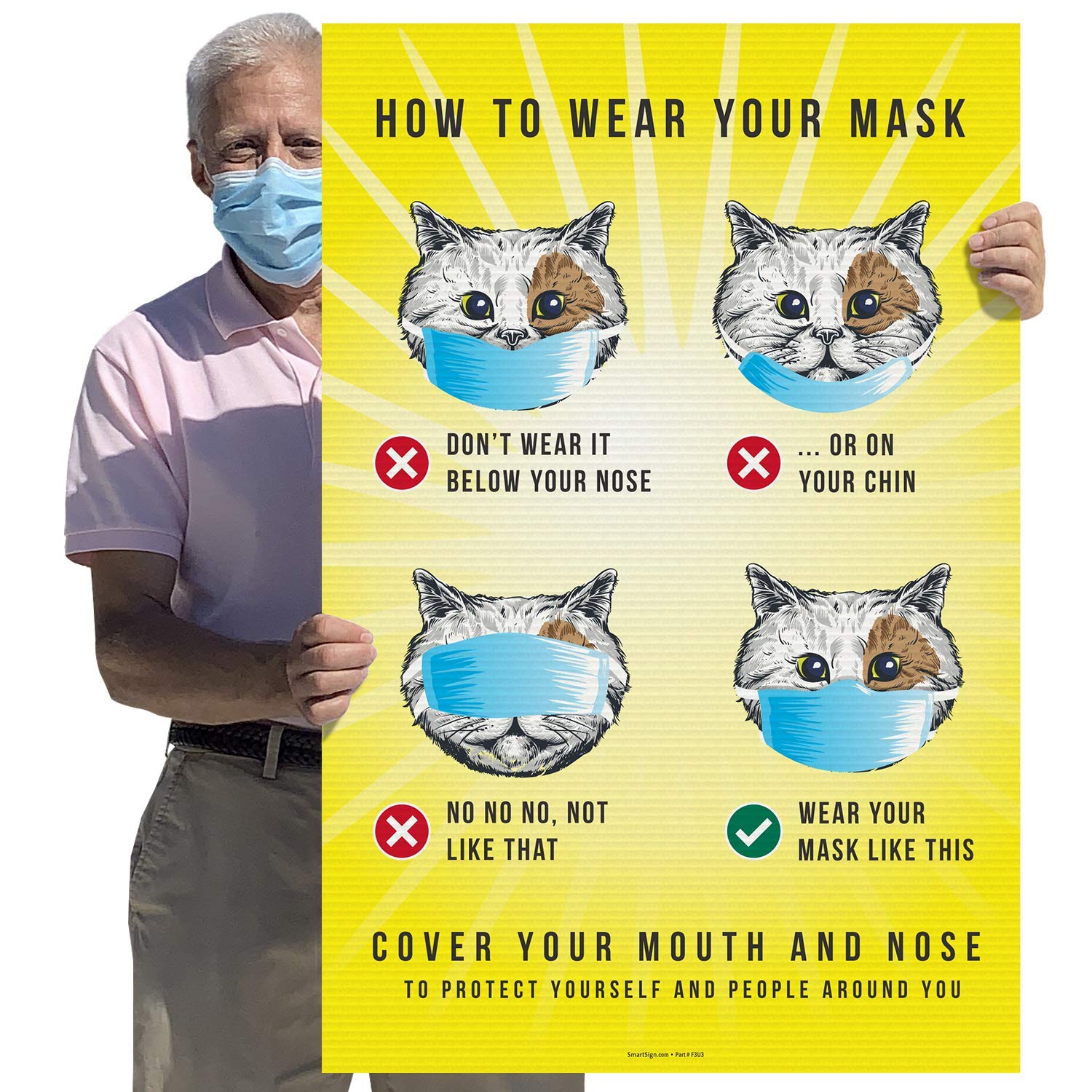SmartSign “How to Wear Your Mask, Cover Your Mouth and Nose” Large Sign ...