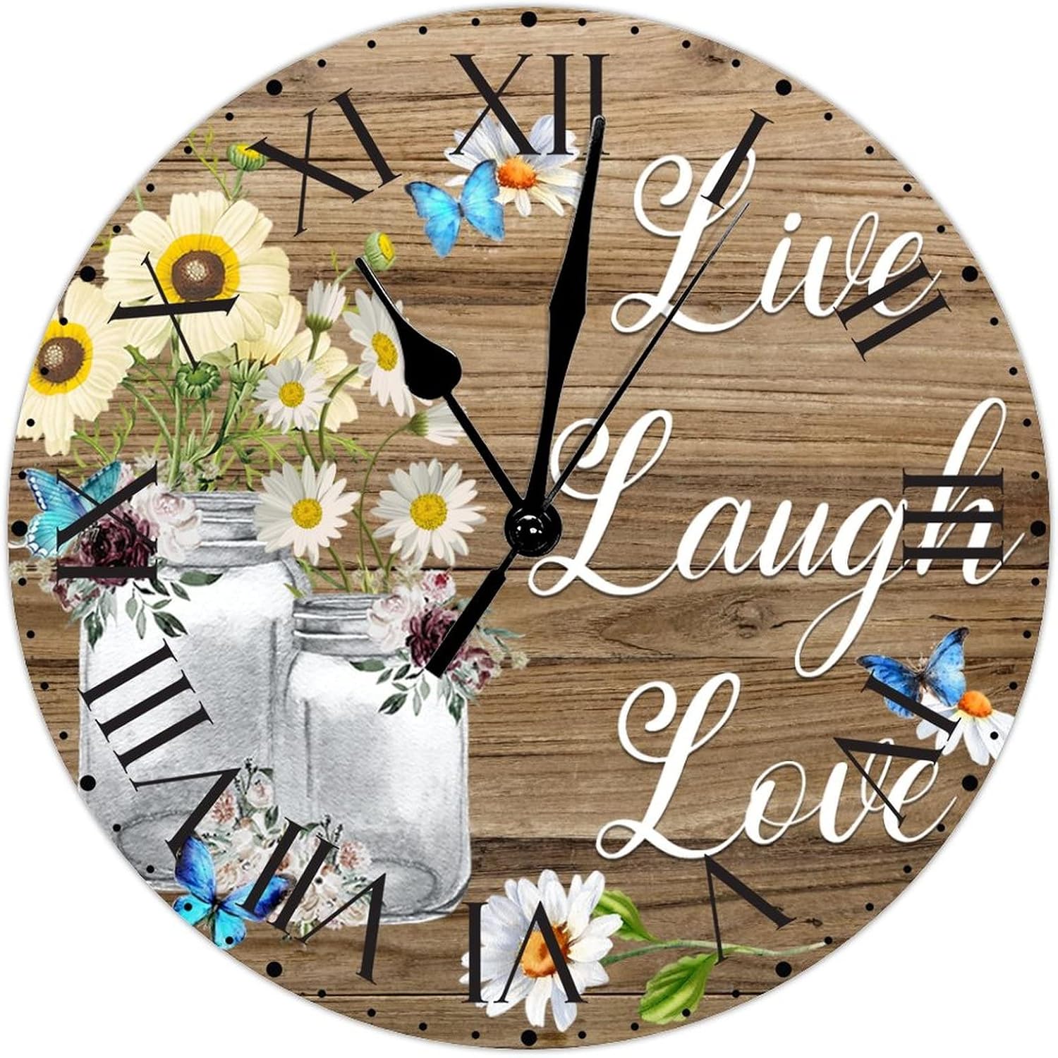 Amazon.com: ArogGeld Live Laugh Love PVC Wall Clock White Daisy Floral ...