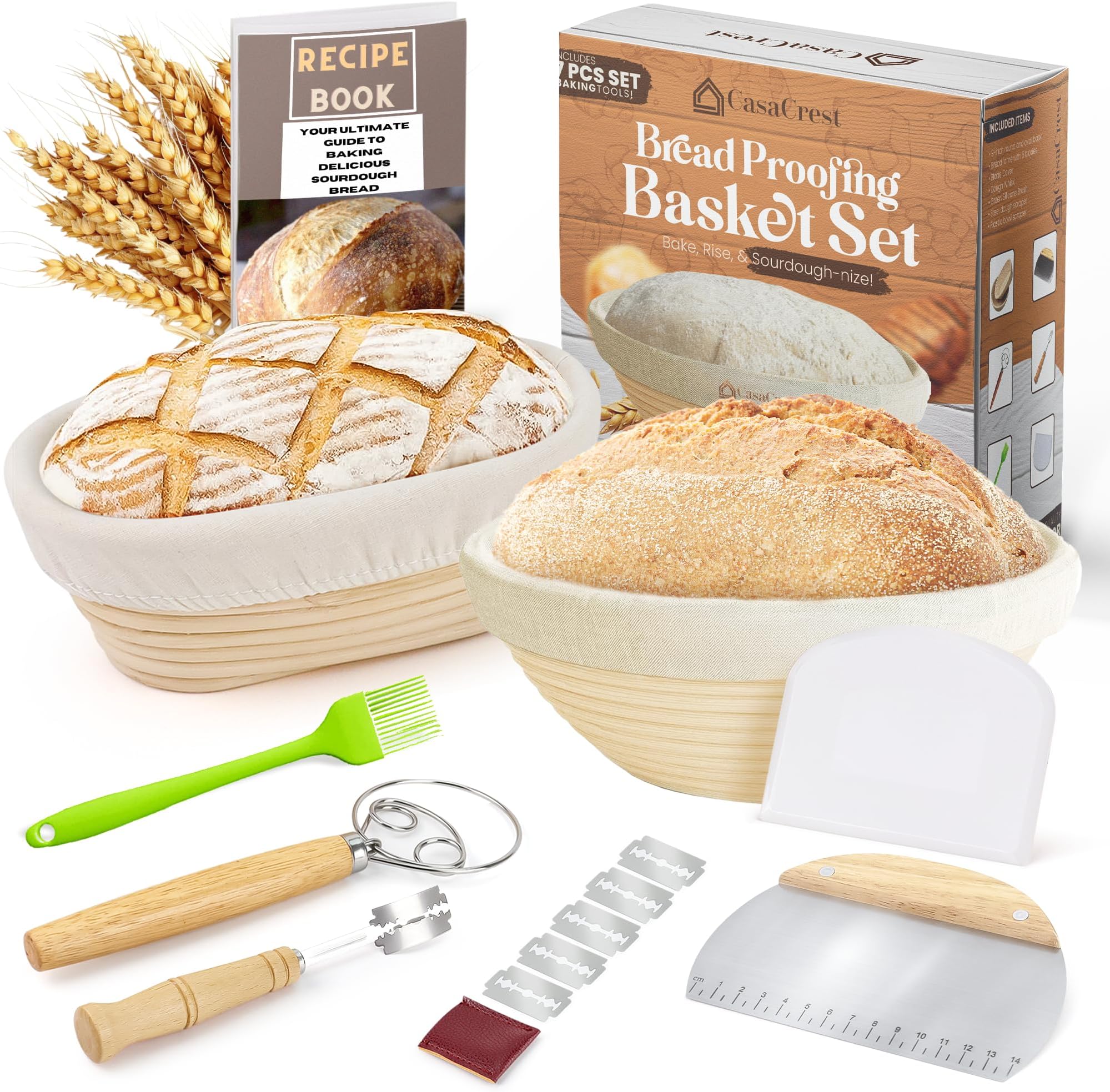 Amazon.com: Premium Bread Proofing Basket Set - Includes Round & Oval ...