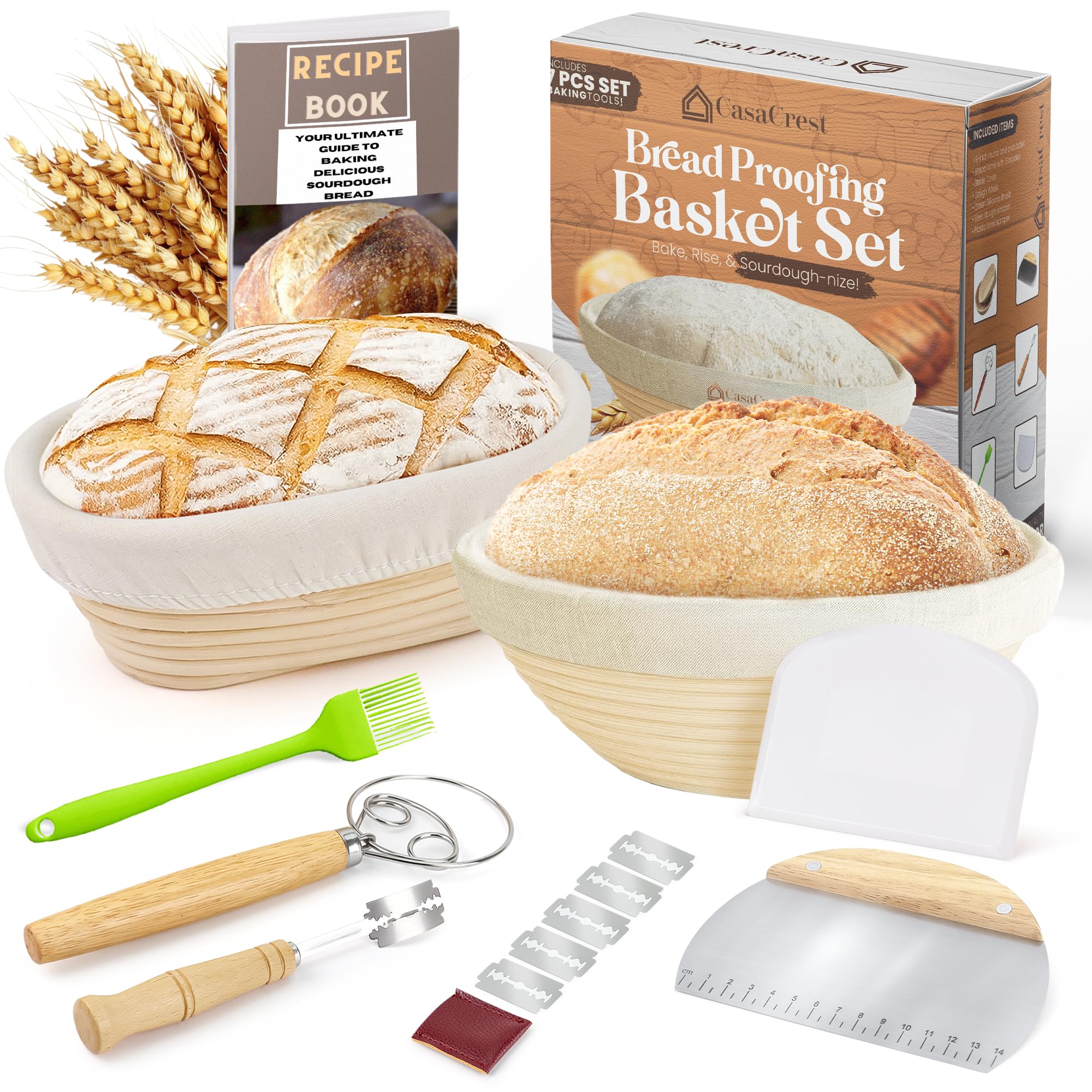 Amazon.com: Casa Crest Sourdough Bread Baking Kit - Includes 1 Oval and 1 Round Banneton Basket ...