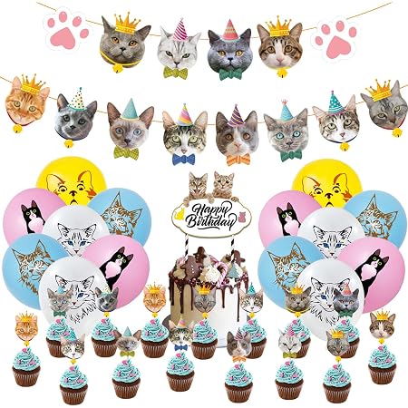 Amazon.com: 6 X 3.6ft Cat Happy Birthday Backdrop Cat Birthday Sign ...