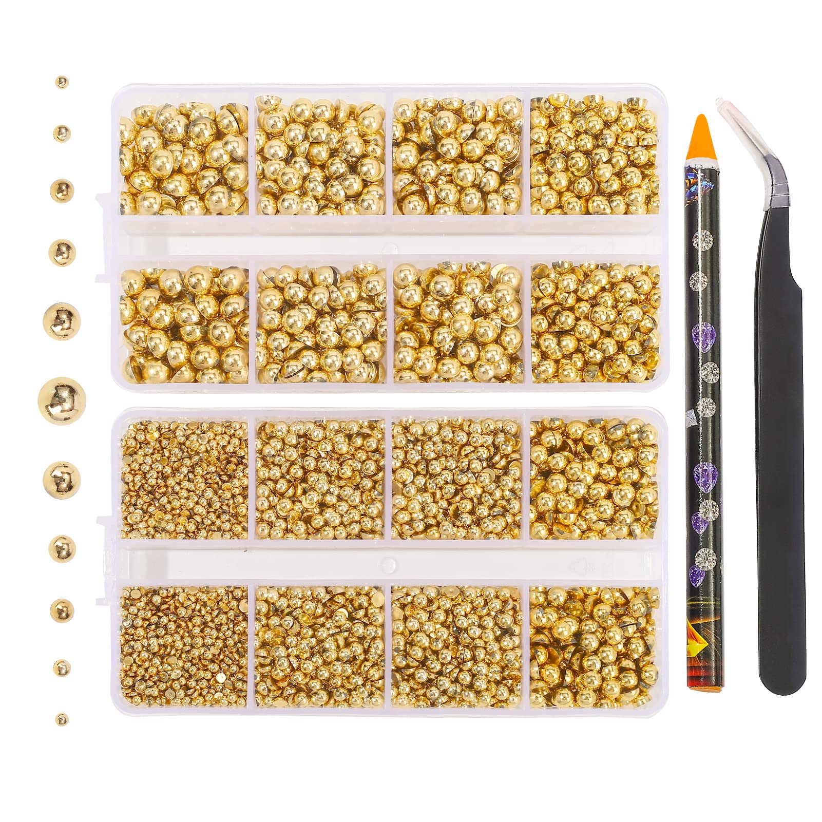 Amazon.com: 6540PCS Gold Resin Flat Back Pearls Rhinestones,Mixed Size ...