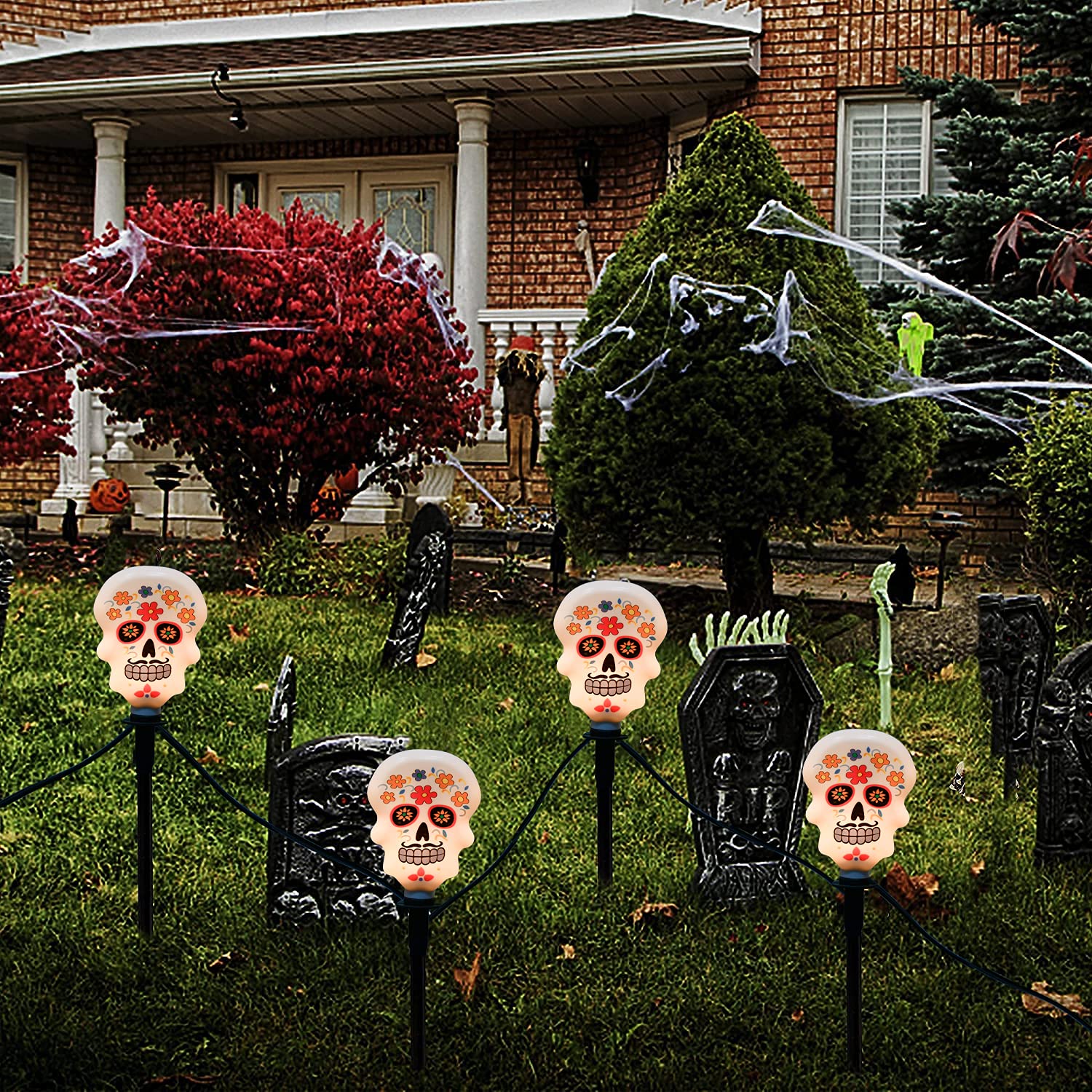 Skull Halloween Pathway Markers TOTALLY GHOUL Halloween 3 Skulls