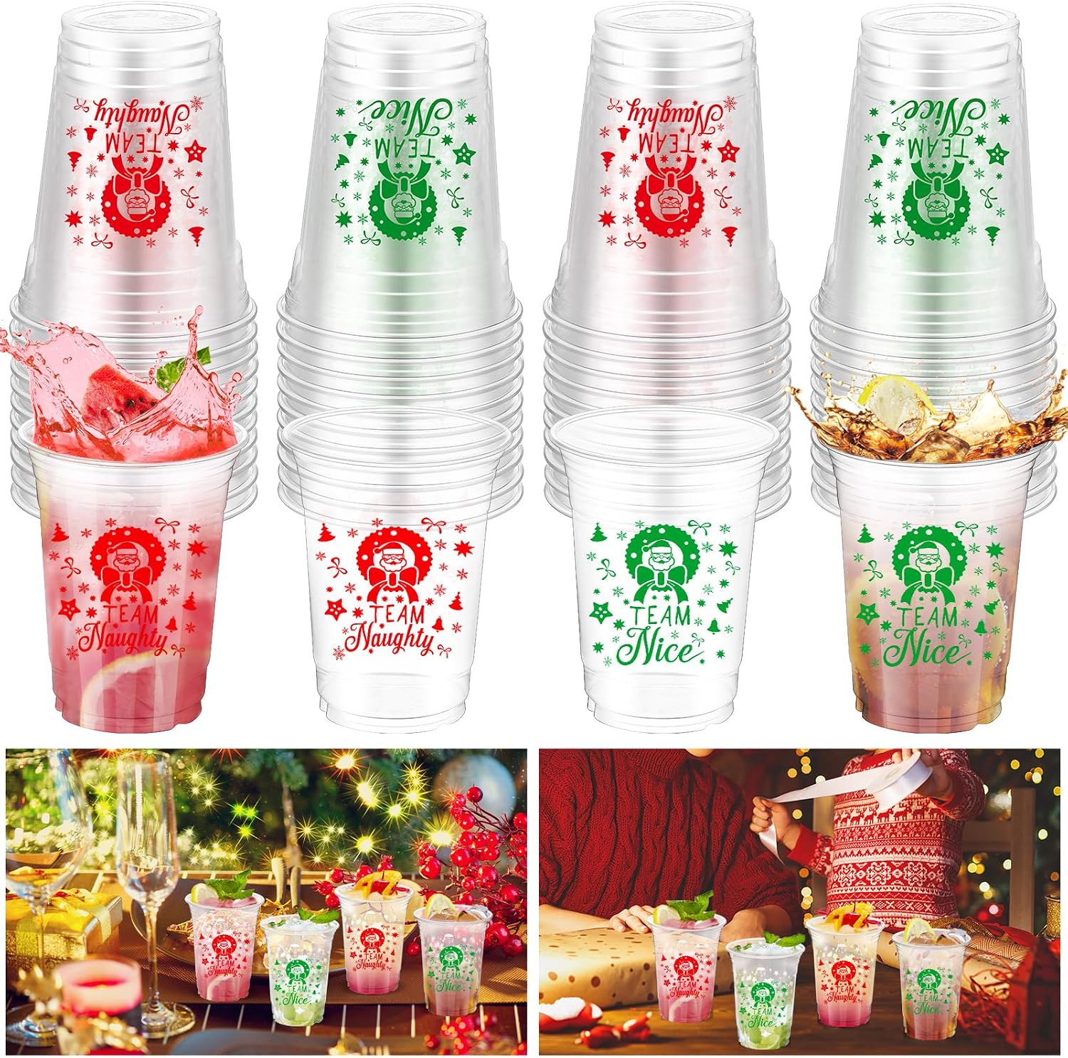 Amazon.com: Tanlade 150 Pcs Christmas Disposable Clear Plastic Cups ...