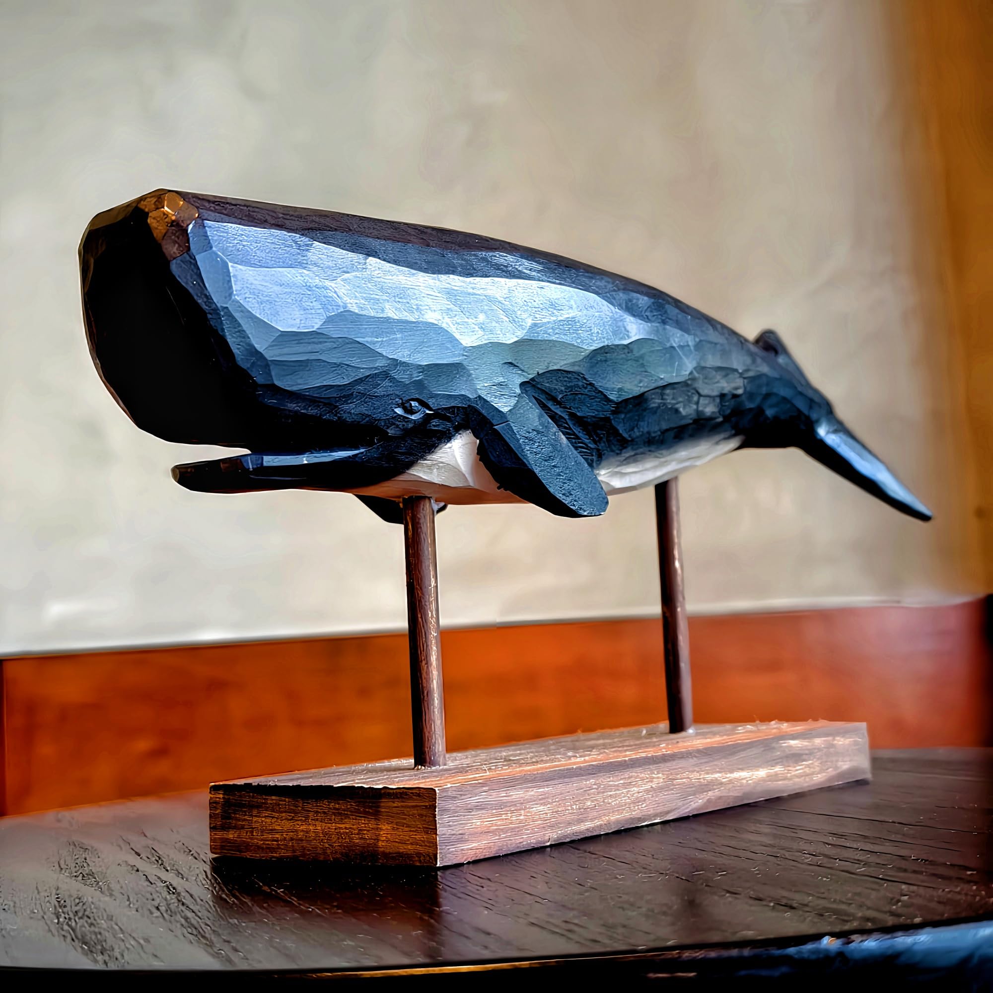 Amazon.com: BEAULEMNA Wooden Whale Model with Stand Cute Whale Statue ...