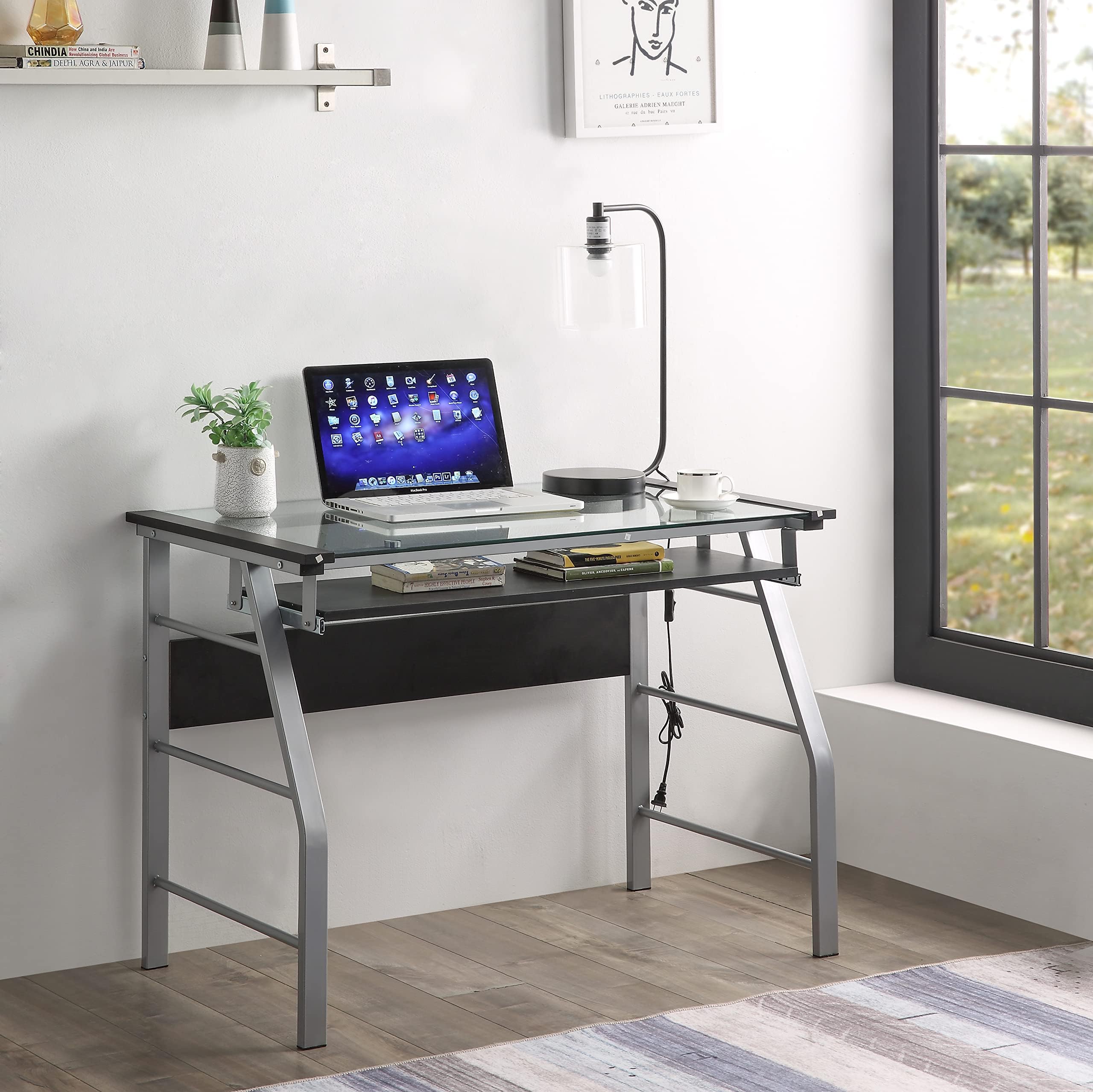 Amazon.com: King's Brand Metal and Glass Top Home Office Computer Desk ...