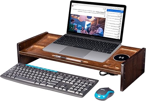 Amazon.com: WAYTRIM Bamboo Wood Monitor Stand Ergonomic Computer Riser ...