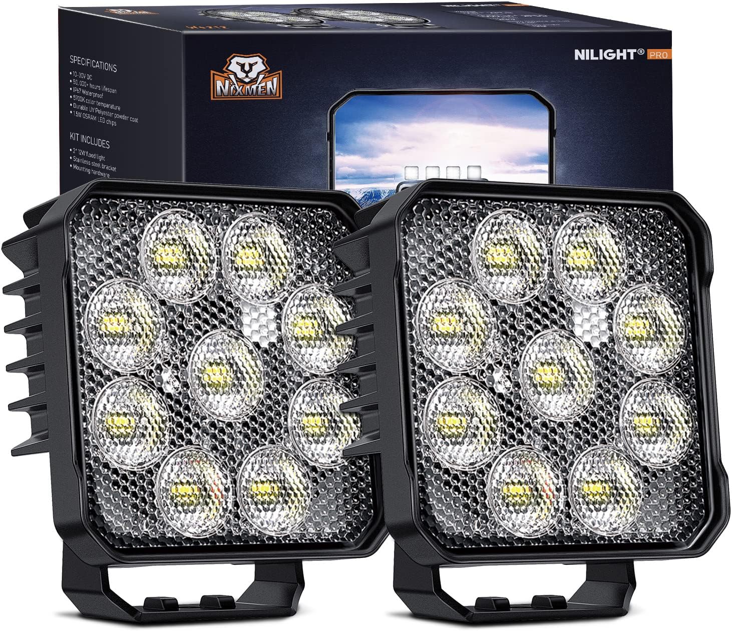 Amazon.com: Nilight 2PCS 4Inch Led Pods Square 3370LM Built-in EMC Work ...