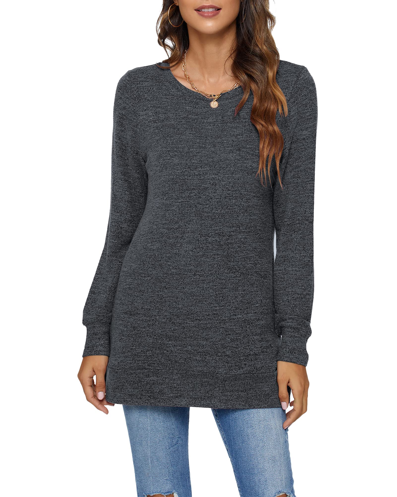 AUSELILY Long Sweatshirts for Women Side Split Womens Tunic Sweatshirts ...